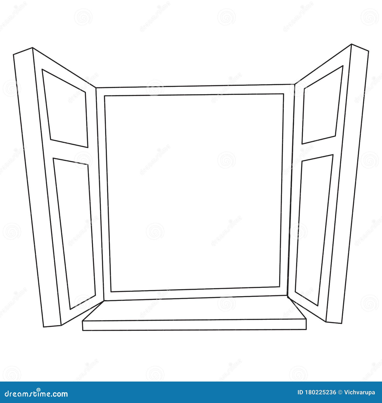 Open Window, Outline Drawing, Coloring, Isolated Object on a White ...