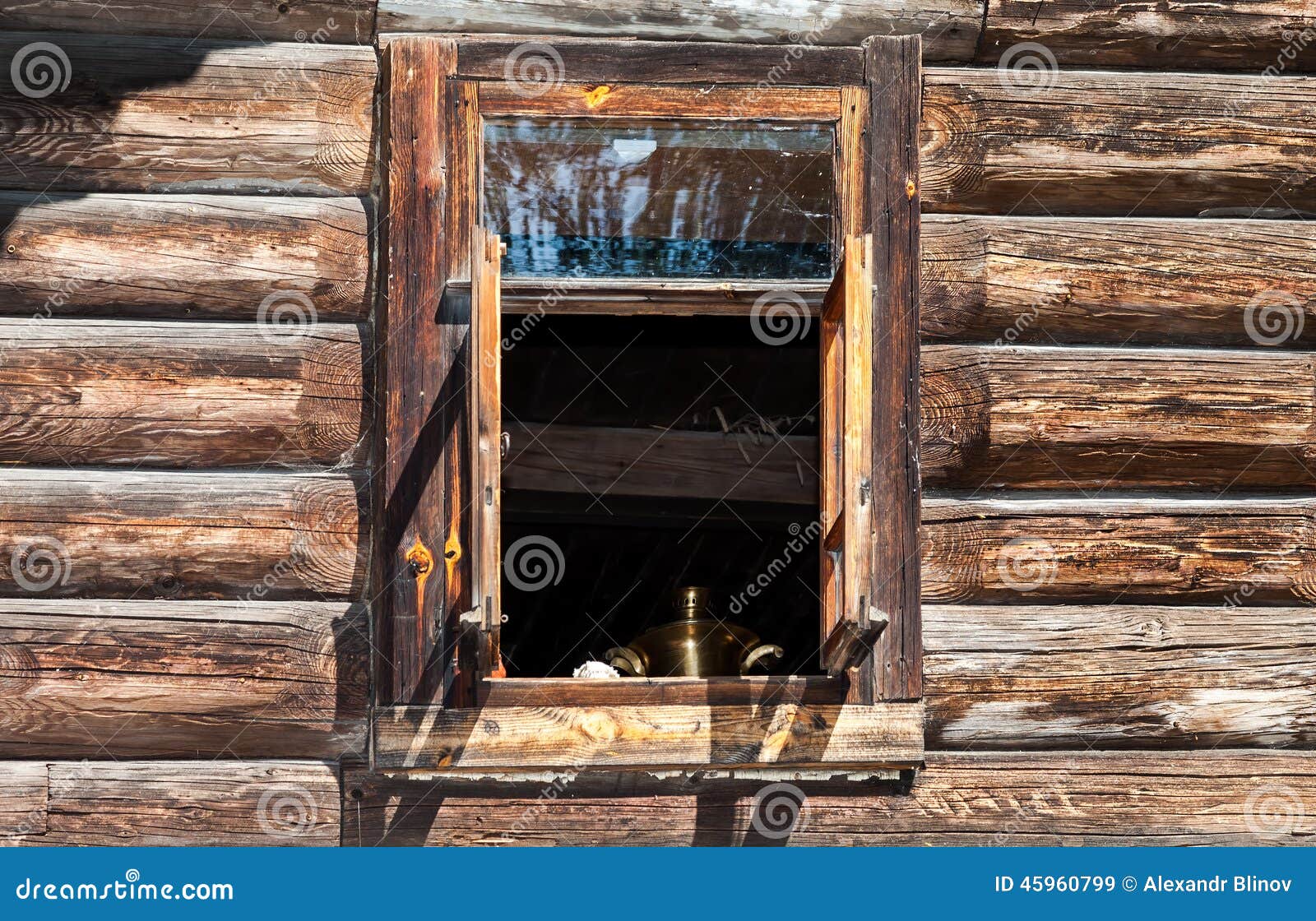 Open Window in the Rural Wooden House Stock Image - Image of decoration ...