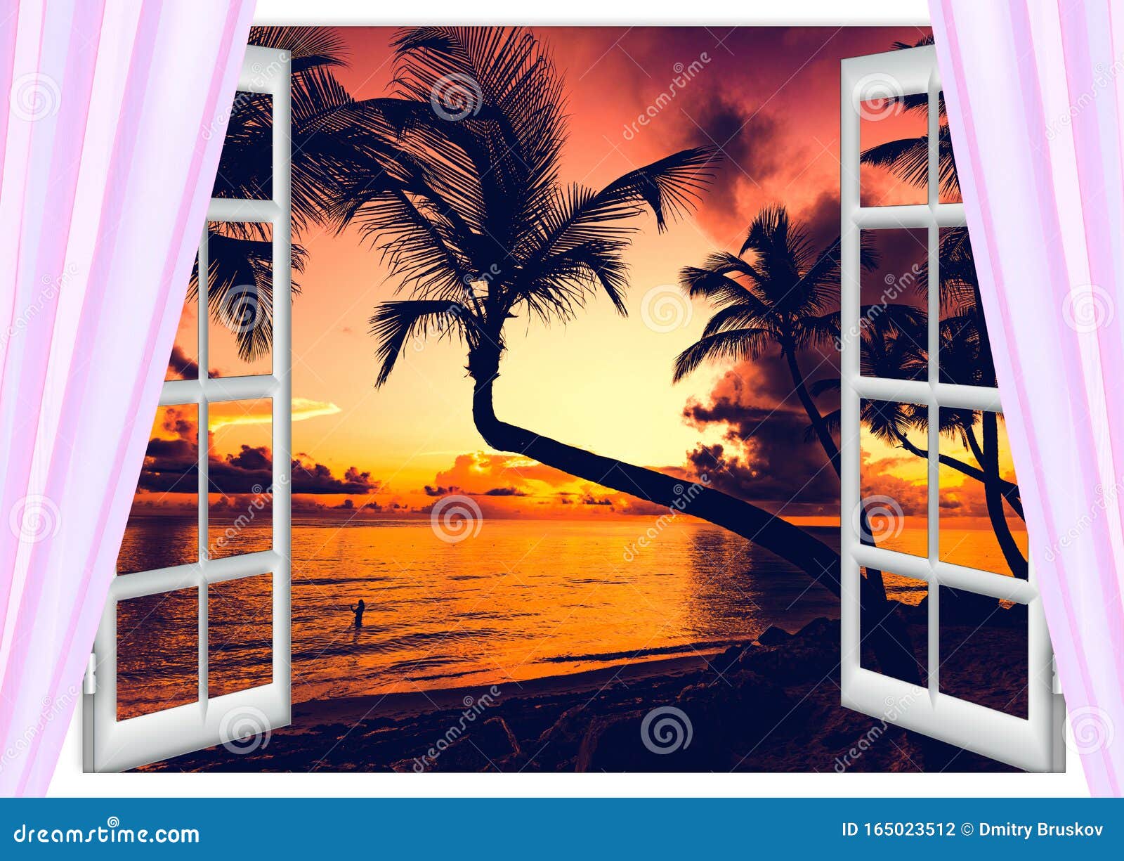 Open Window with Sea Sunset View Stock Photo - Image of resort, blue ...