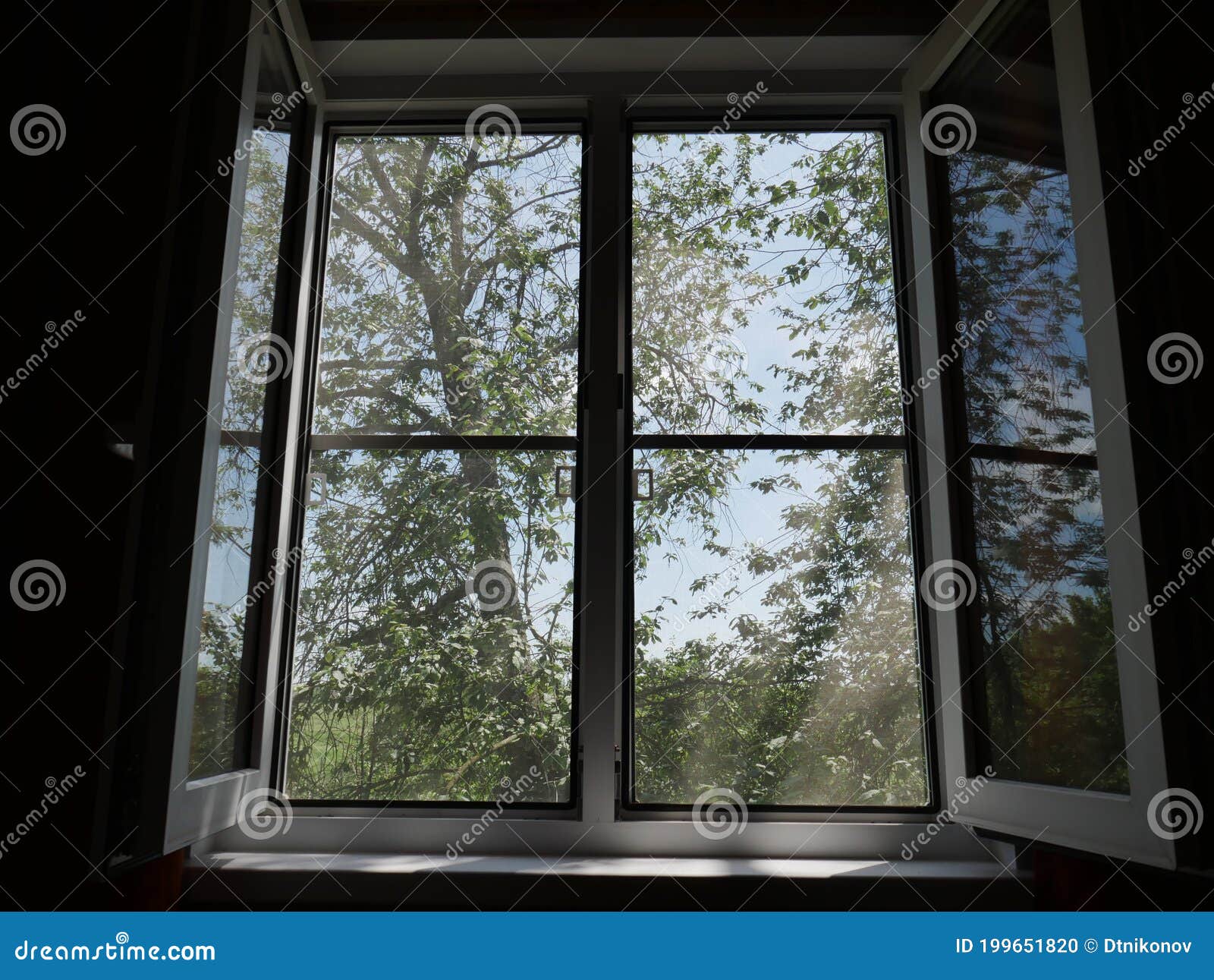 Open Window. Summer. Outside the Window, Leaves and Trees. Abstraction ...