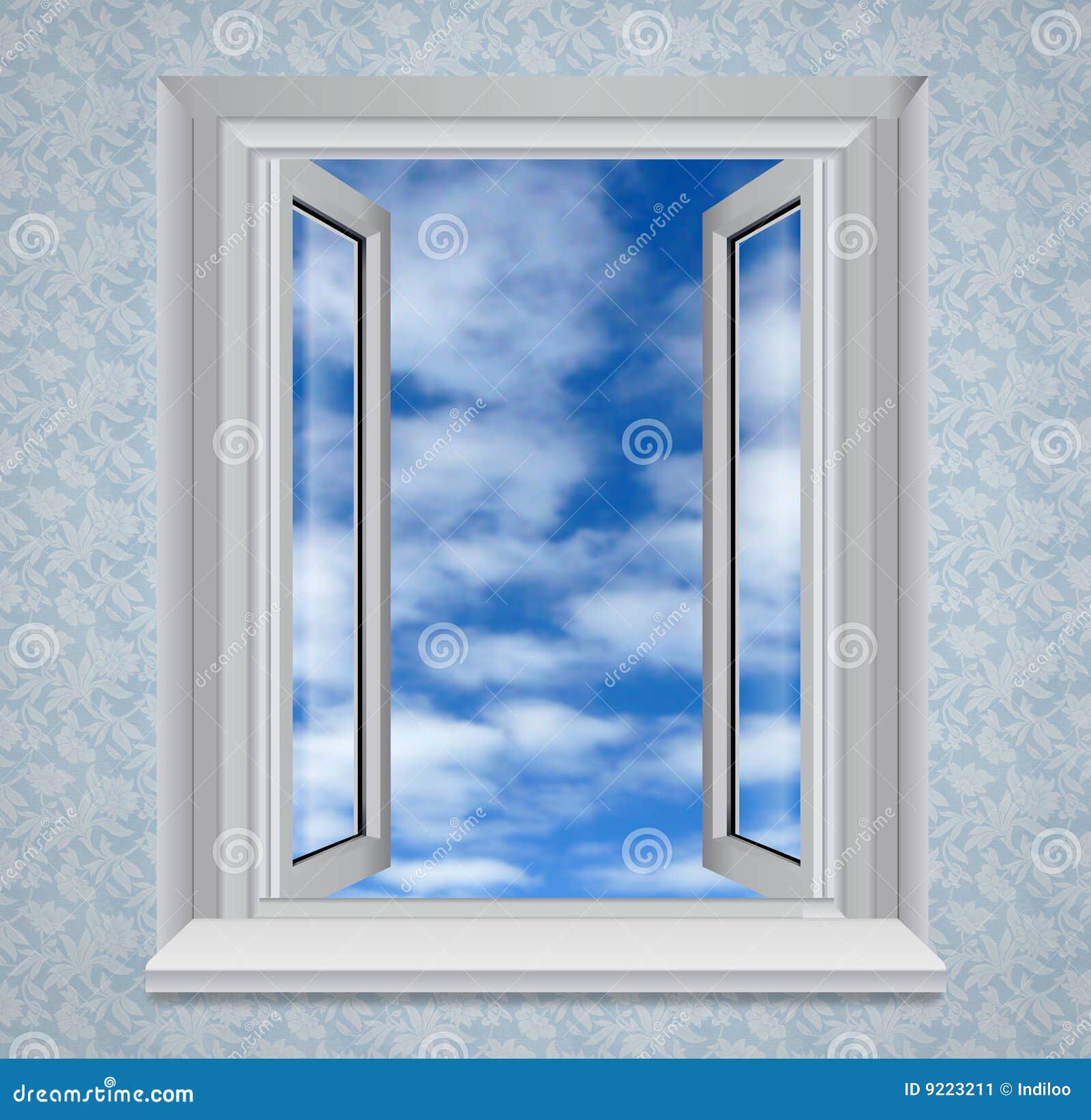 Open window to blue sky stock illustration. Illustration of opening ...
