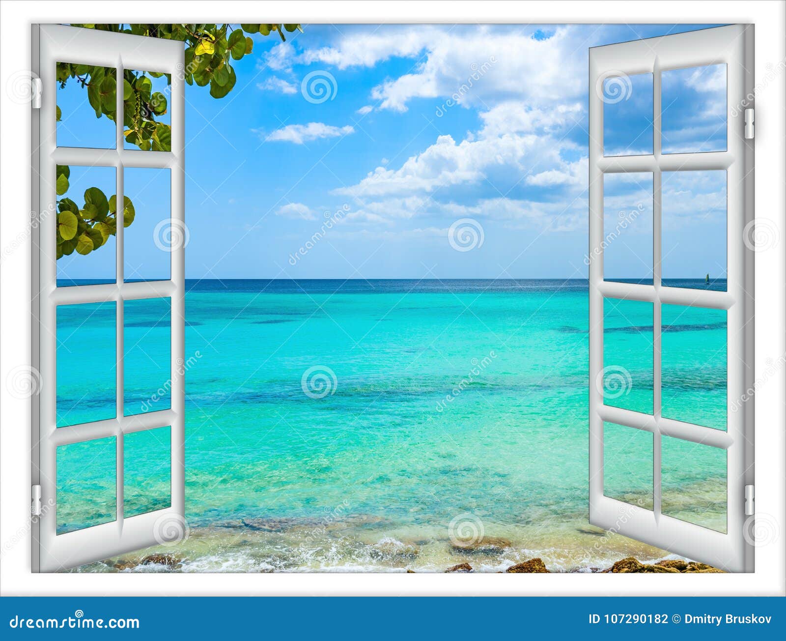 Open window to the sea stock photo. Image of palm, light - 107290182