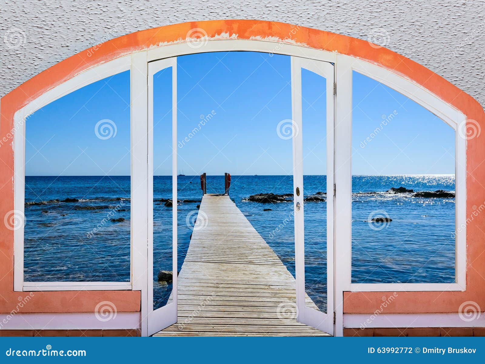 Open window to the sea stock photo. Image of island, room - 63992772