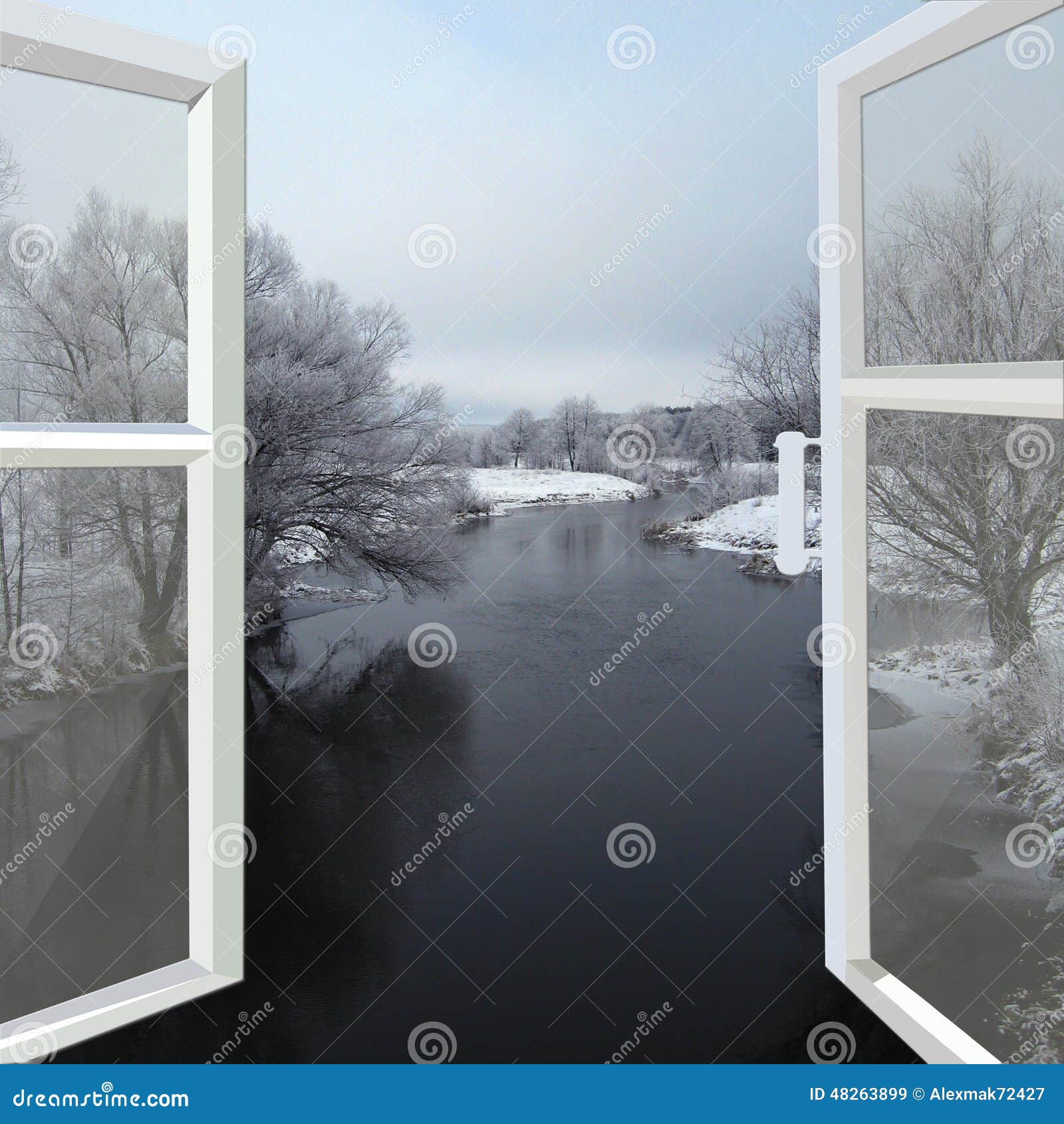 Open Window To the Winter River Stock Image - Image of frost, cold ...