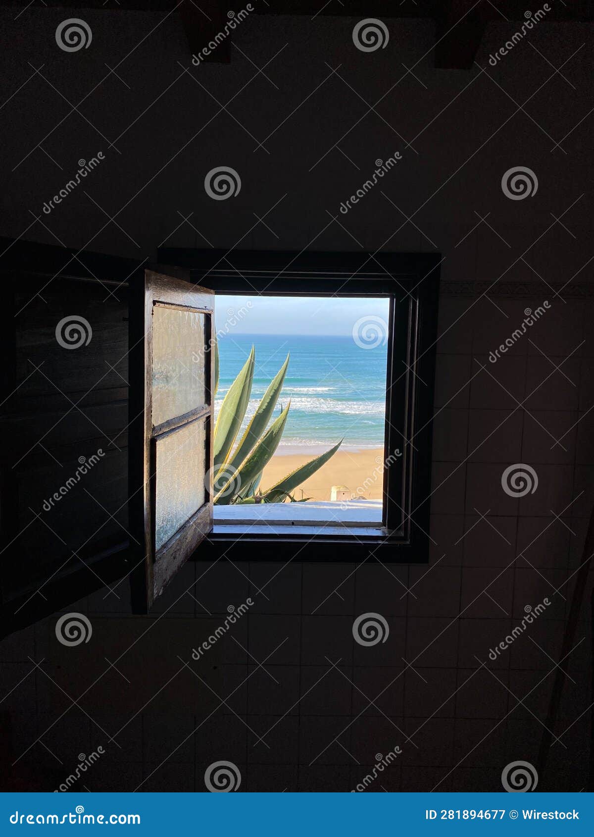 Open Window with a Tropical Tranquil Beach Scene in the Background ...