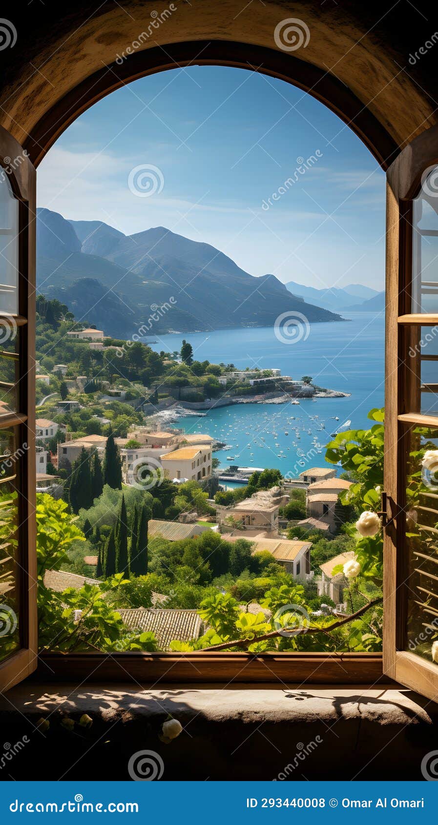 An Open Window with a View of a Bay and Mountains.Window View from ...
