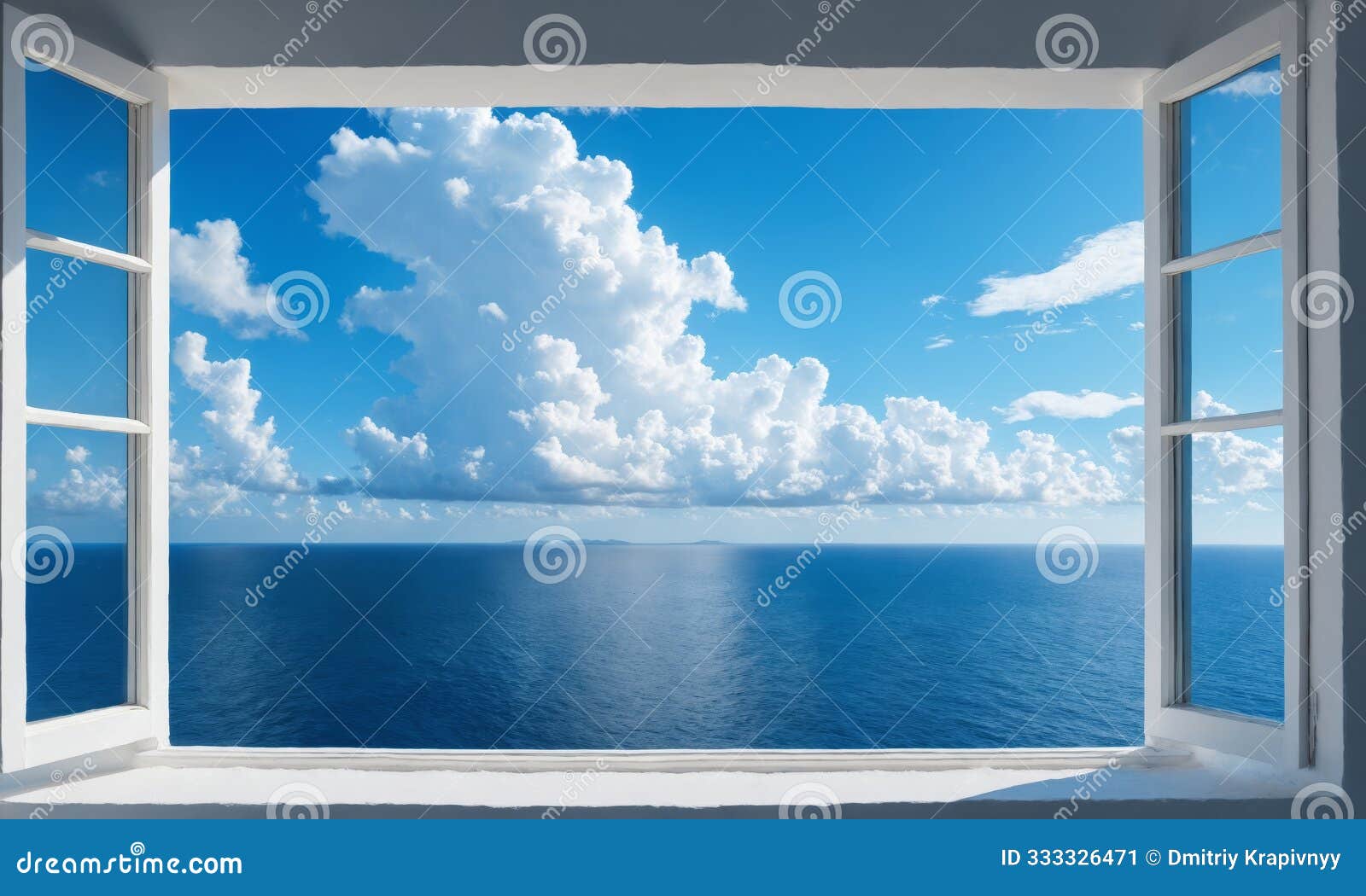 Open Window View of a Blue Sky and Ocean Stock Illustration ...