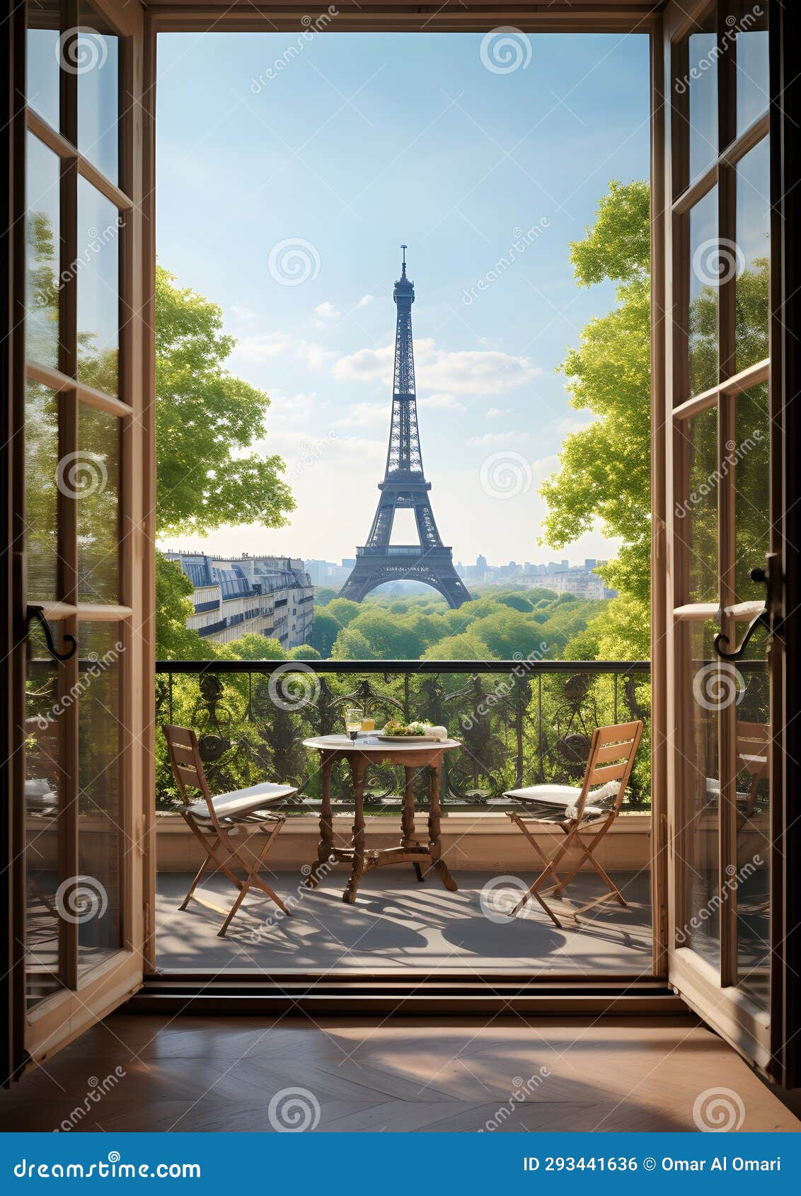 An Open Window with a View of the Eiffel Tower.Window View from Metal ...