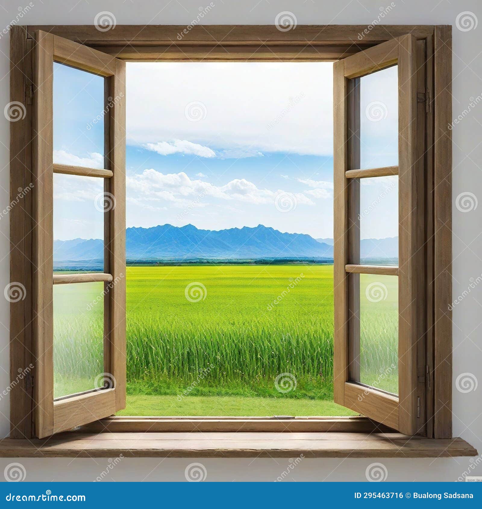 An Open Window with a View of a Field and Stock Illustration ...