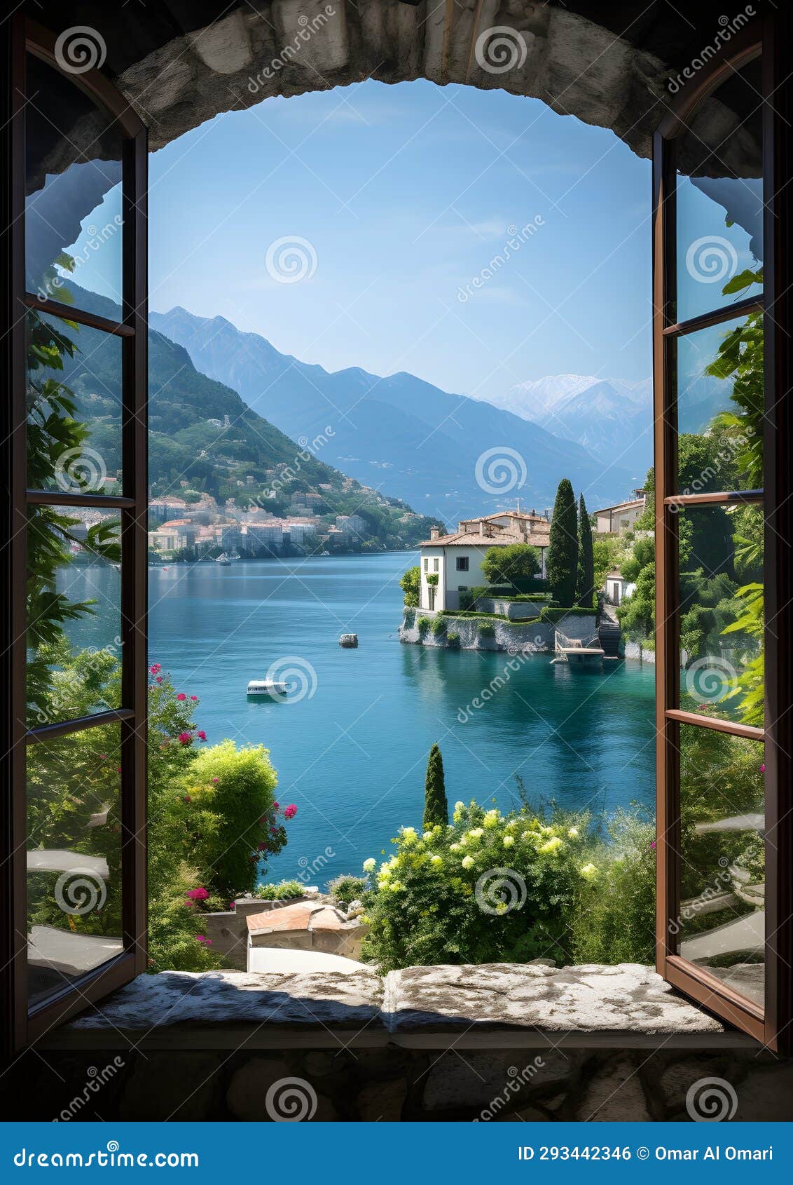 An Open Window with a View of a Lake.Window View from Villa Window ...