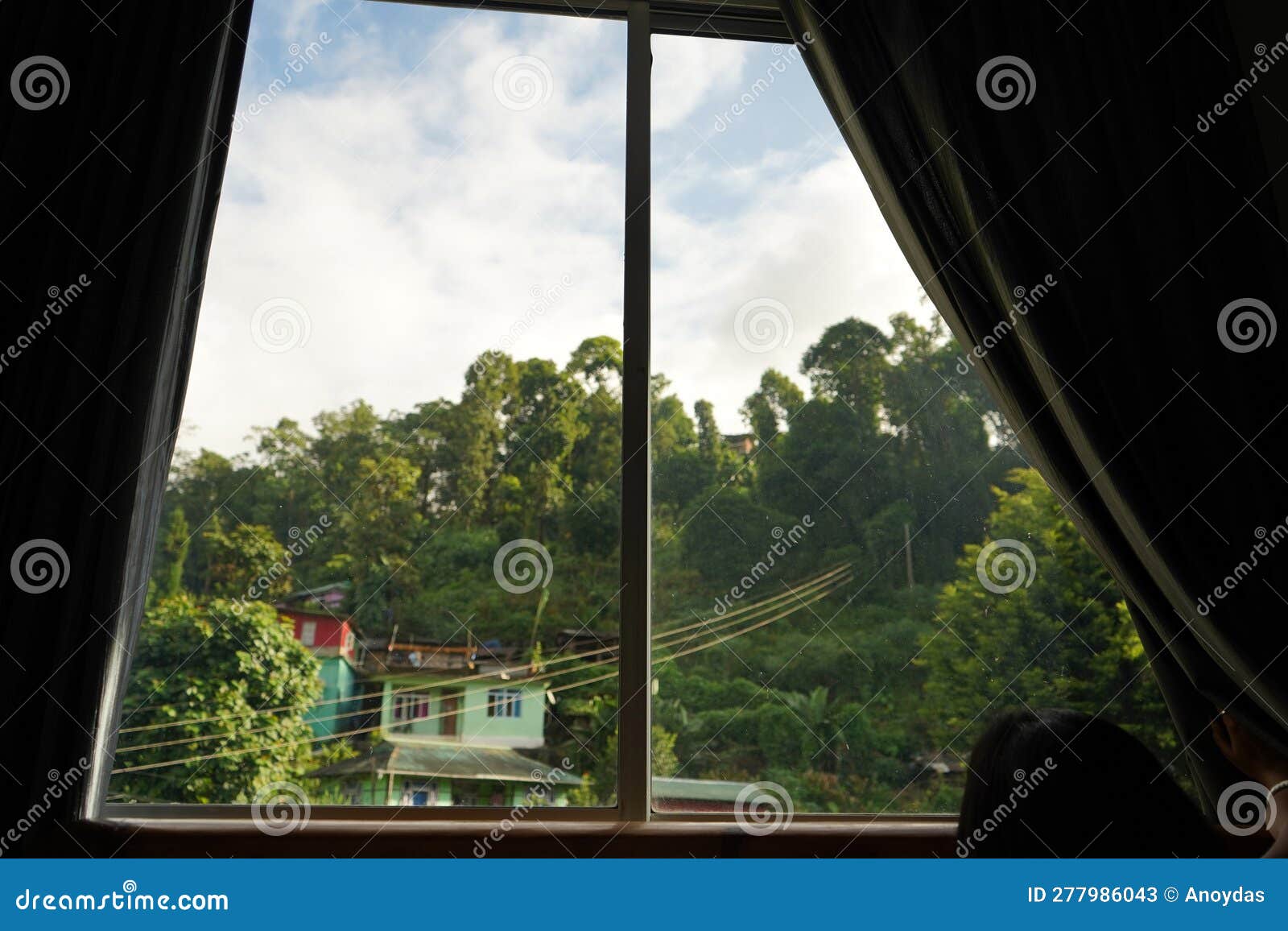Open Window View with Sliding Curtain Stock Image - Image of east ...