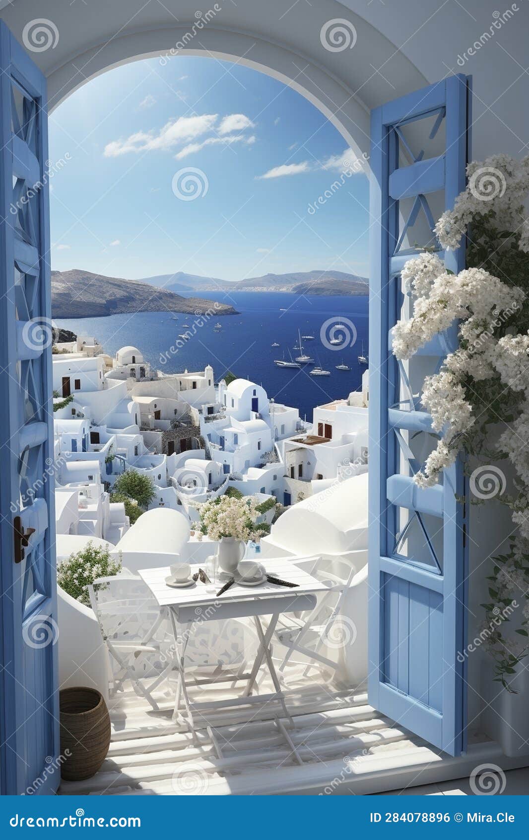 Open Window with a View To a Beautiful Greek Scenery, Created with ...