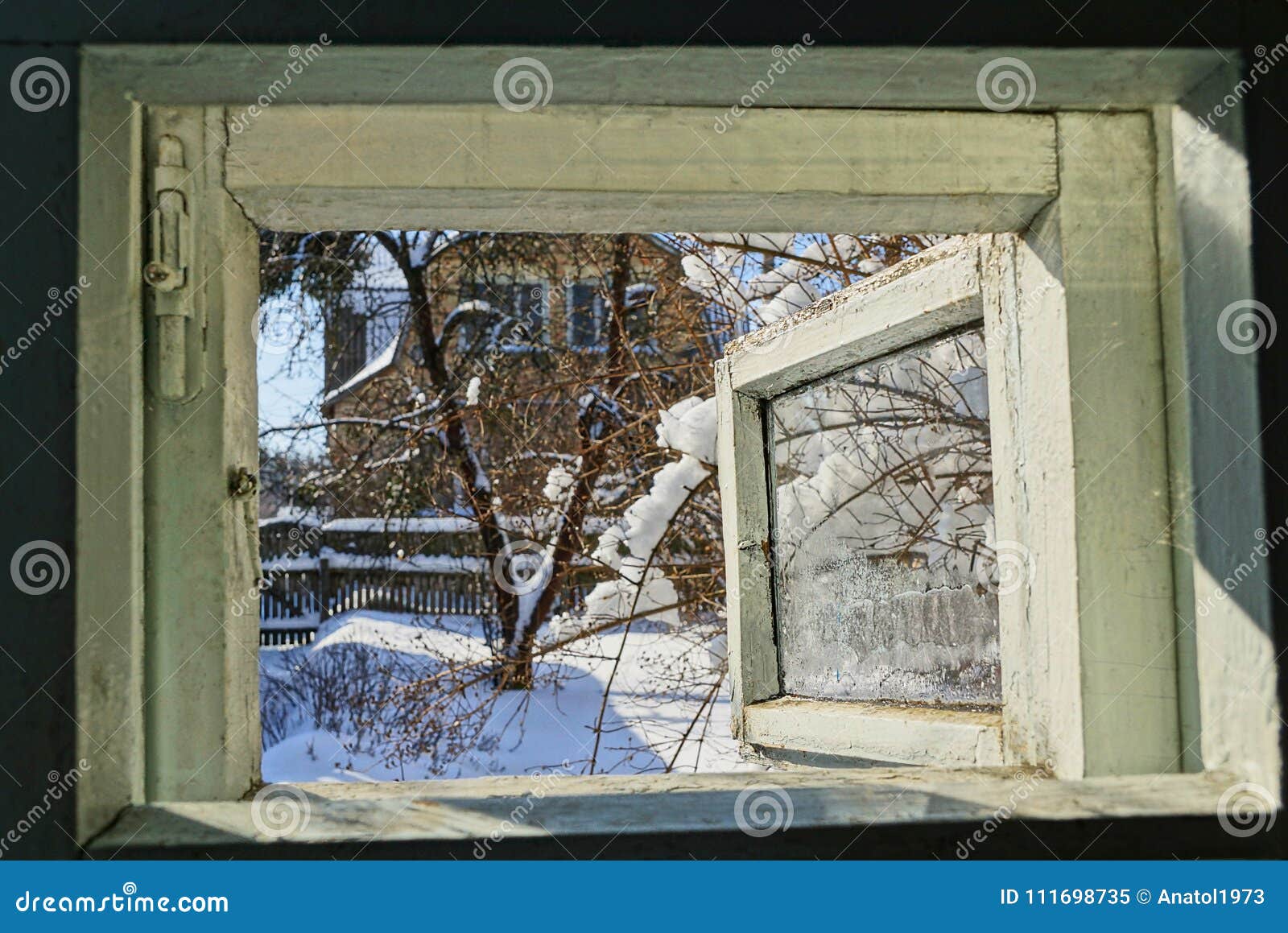 Open Window with a View of the Winter Street Stock Image - Image of ...