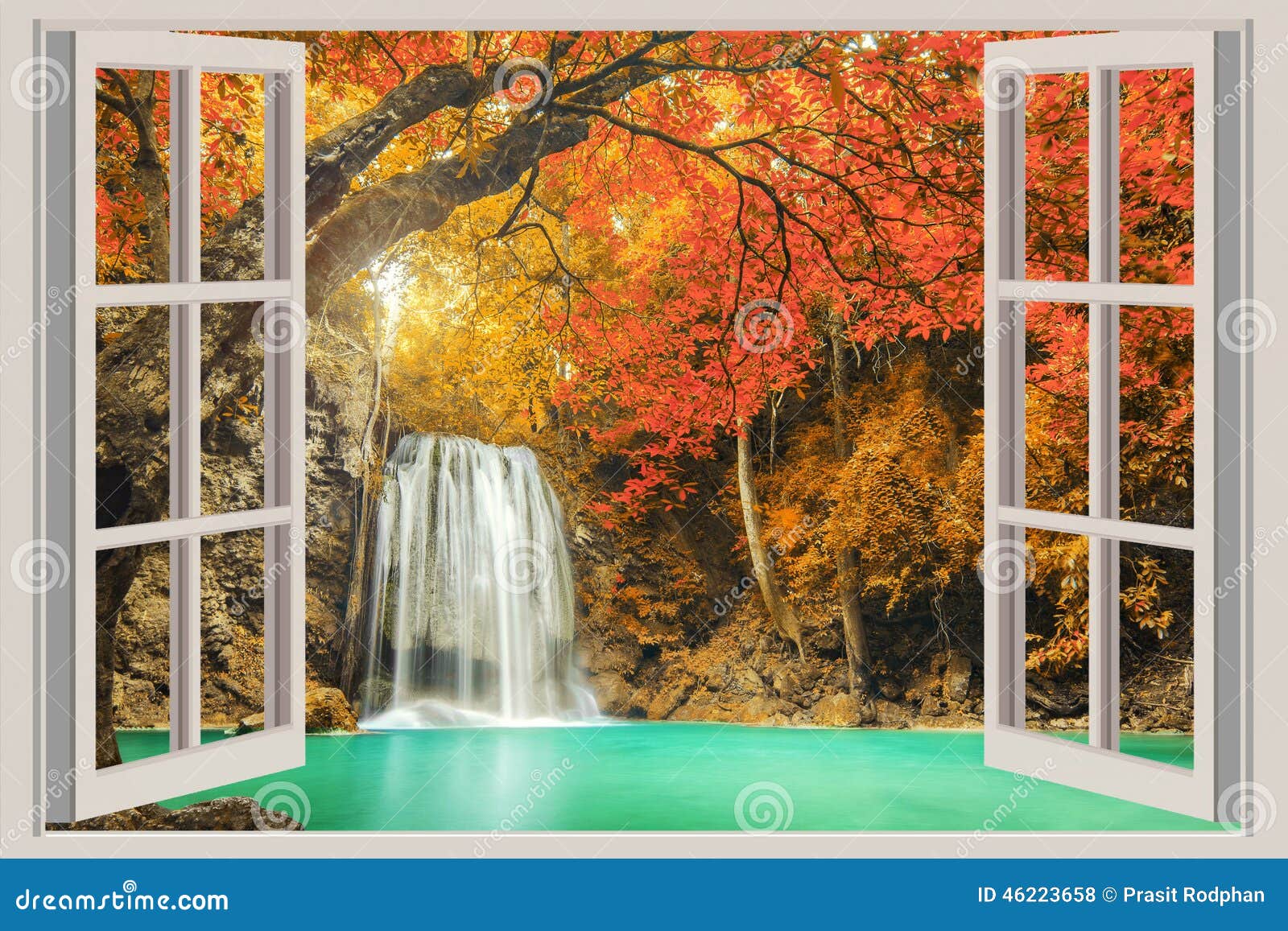 The Open Window, with Waterfall Views Stock Photo - Image of paradise ...