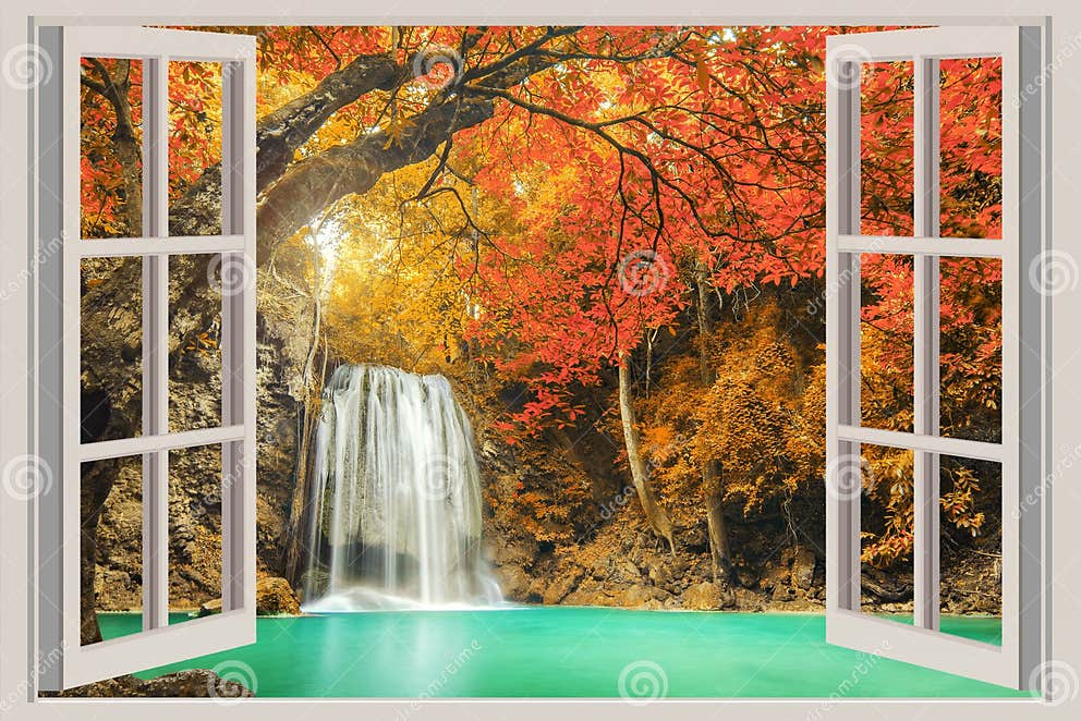 The Open Window, with Waterfall Views Stock Photo - Image of paradise ...