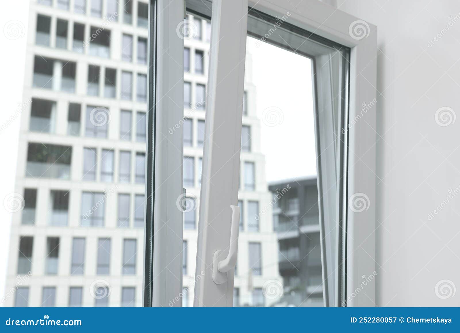 Open Window with White Plastic Frame Indoors Stock Image - Image of ...