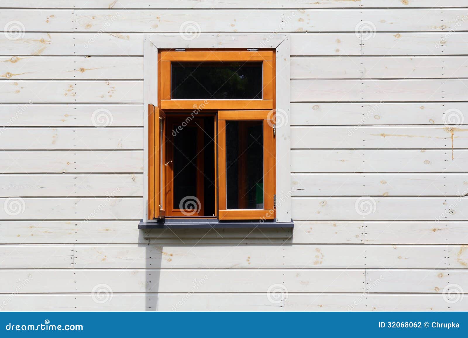 An Open Window on White Wooden Wall Stock Photo - Image of boards ...