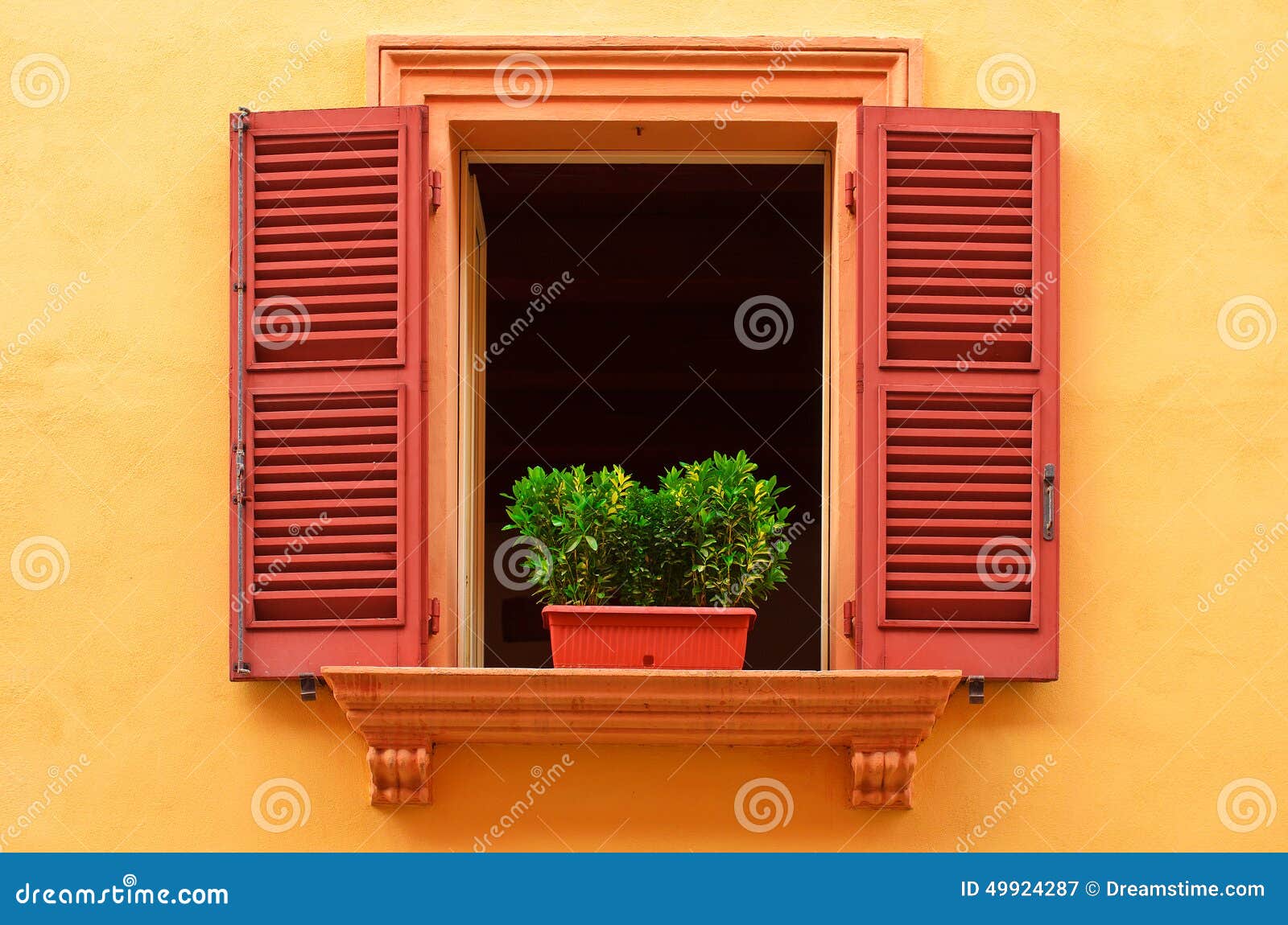 Open Window on the Yellow Wall Stock Image - Image of shape, shutter ...