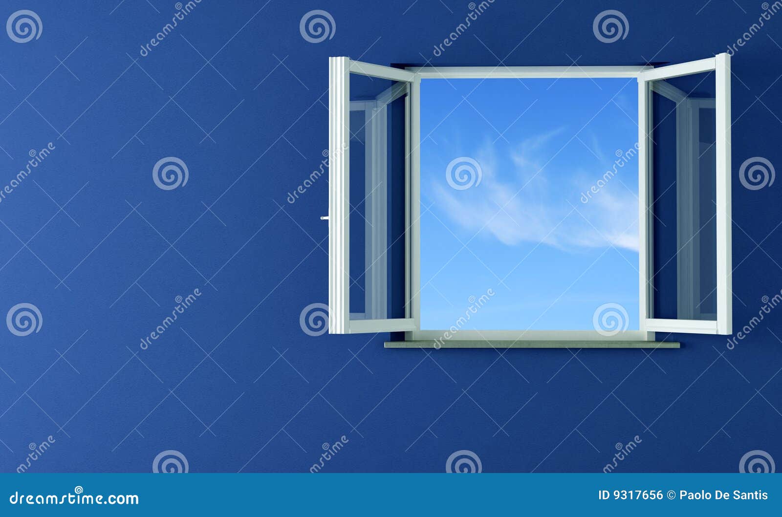 Open windows and blue wall stock illustration. Illustration of white ...