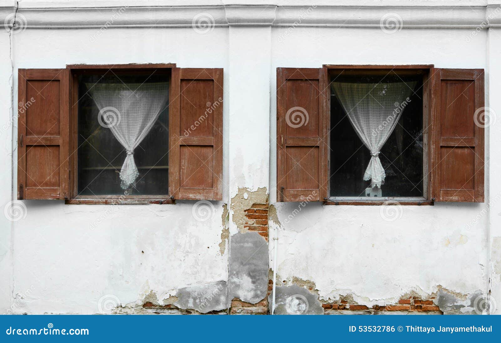 Open Windows of Old Building Stock Photo - Image of construction, crack ...
