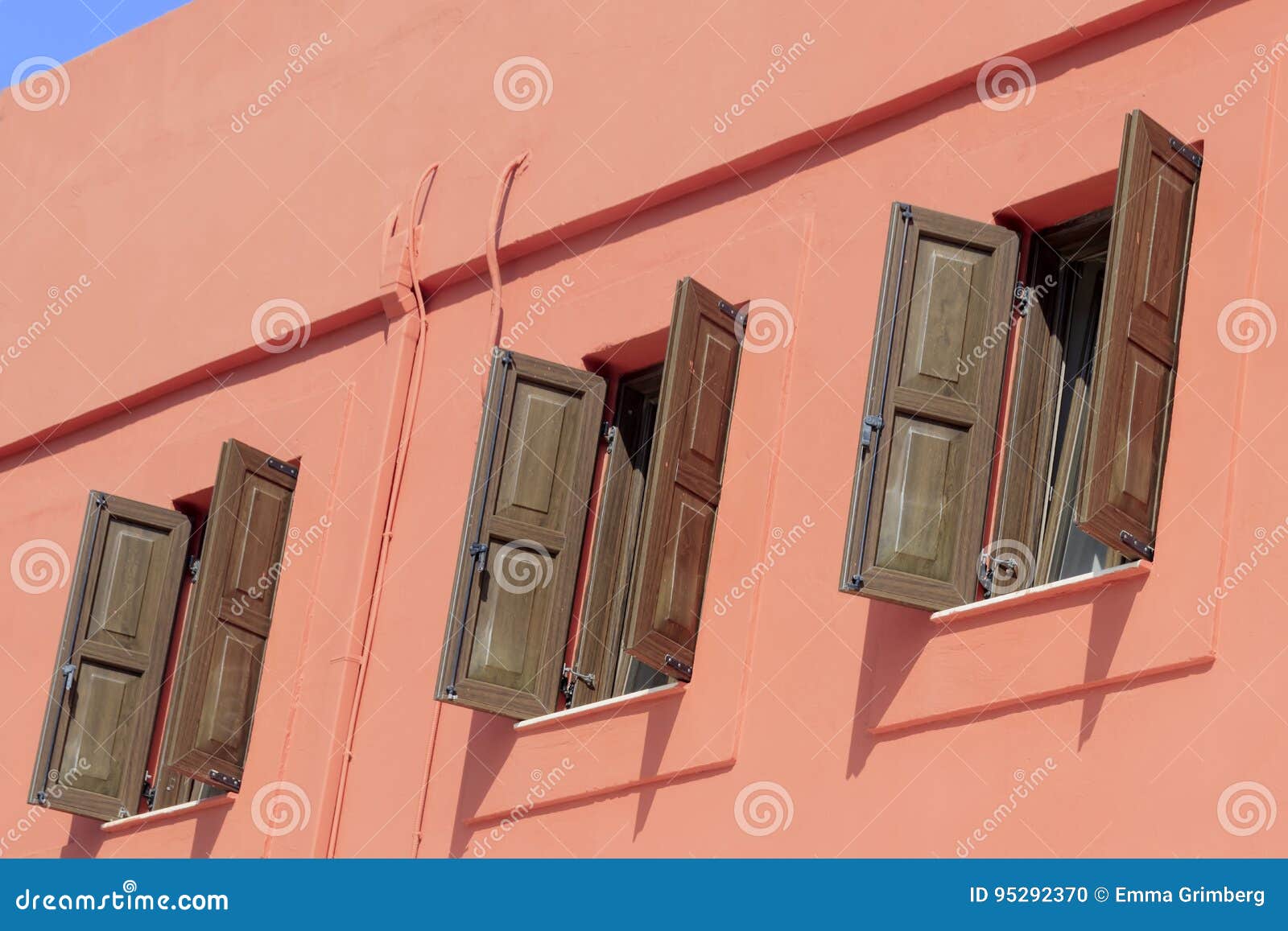 Open Windows with Wooden Shutters Stock Photo - Image of street, town ...
