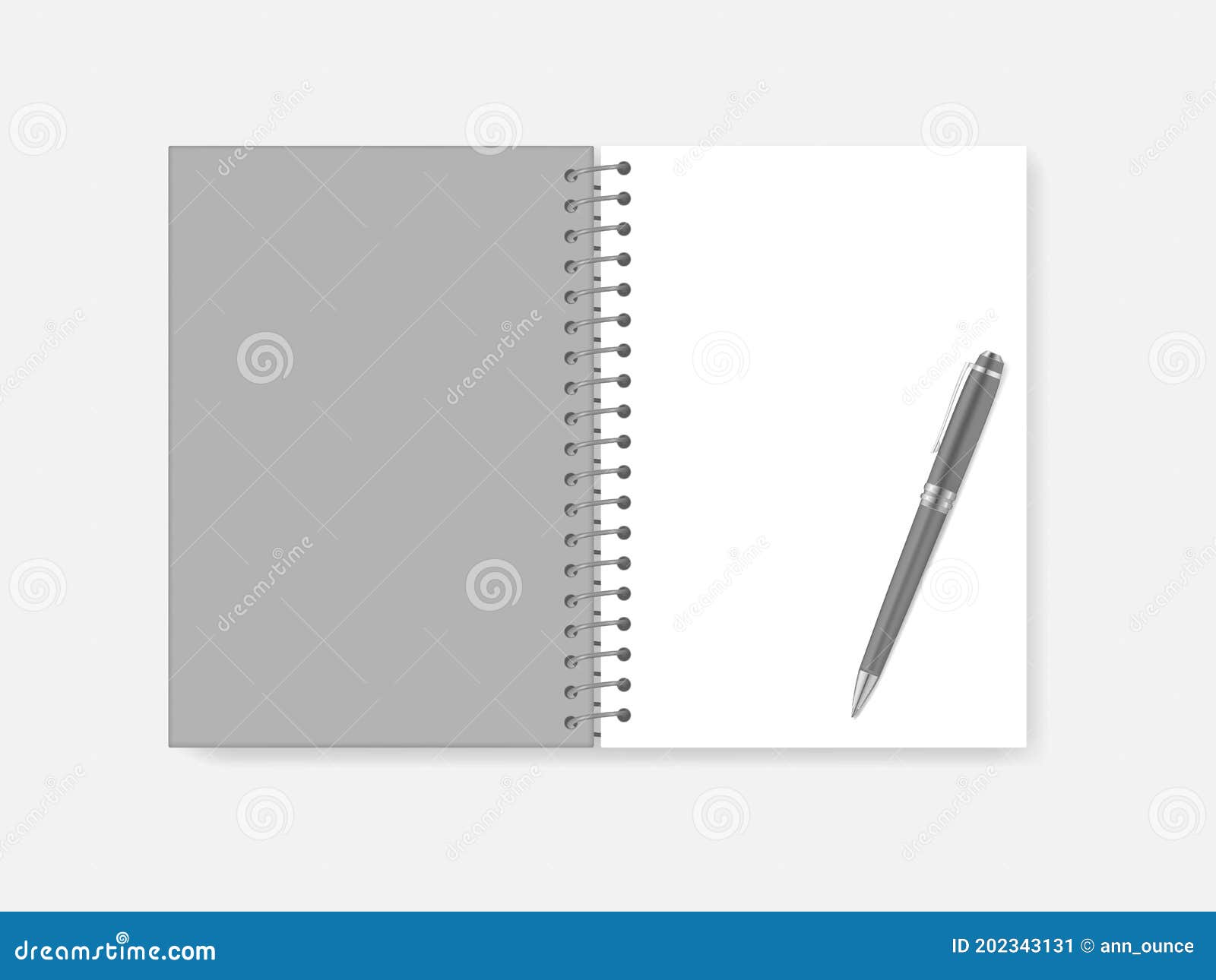 Open Wire Spiral A4 Note Book with Ballpoint Pen, Realistic Mock-up ... Open Wire Spiral A4 Note Book with Ballpoint Pen, Realistic Mock-up ...
