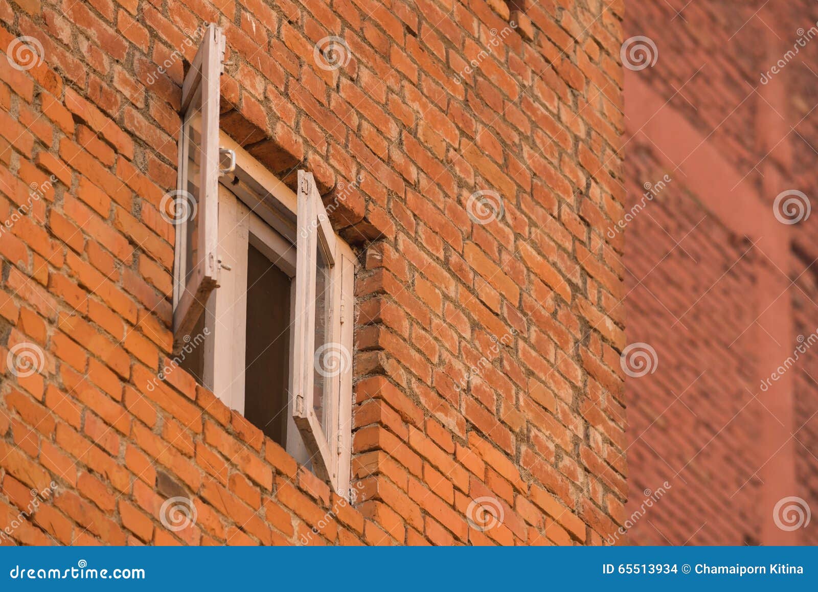 Open Wood Window in Orange Brick Building Stock Photo - Image of facade ...