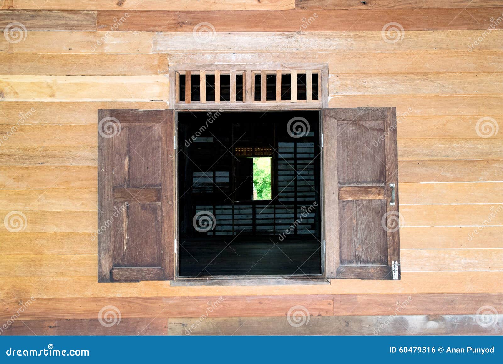 Open Wood Window And Wood Wall Stock Photo - Image of isolated ...