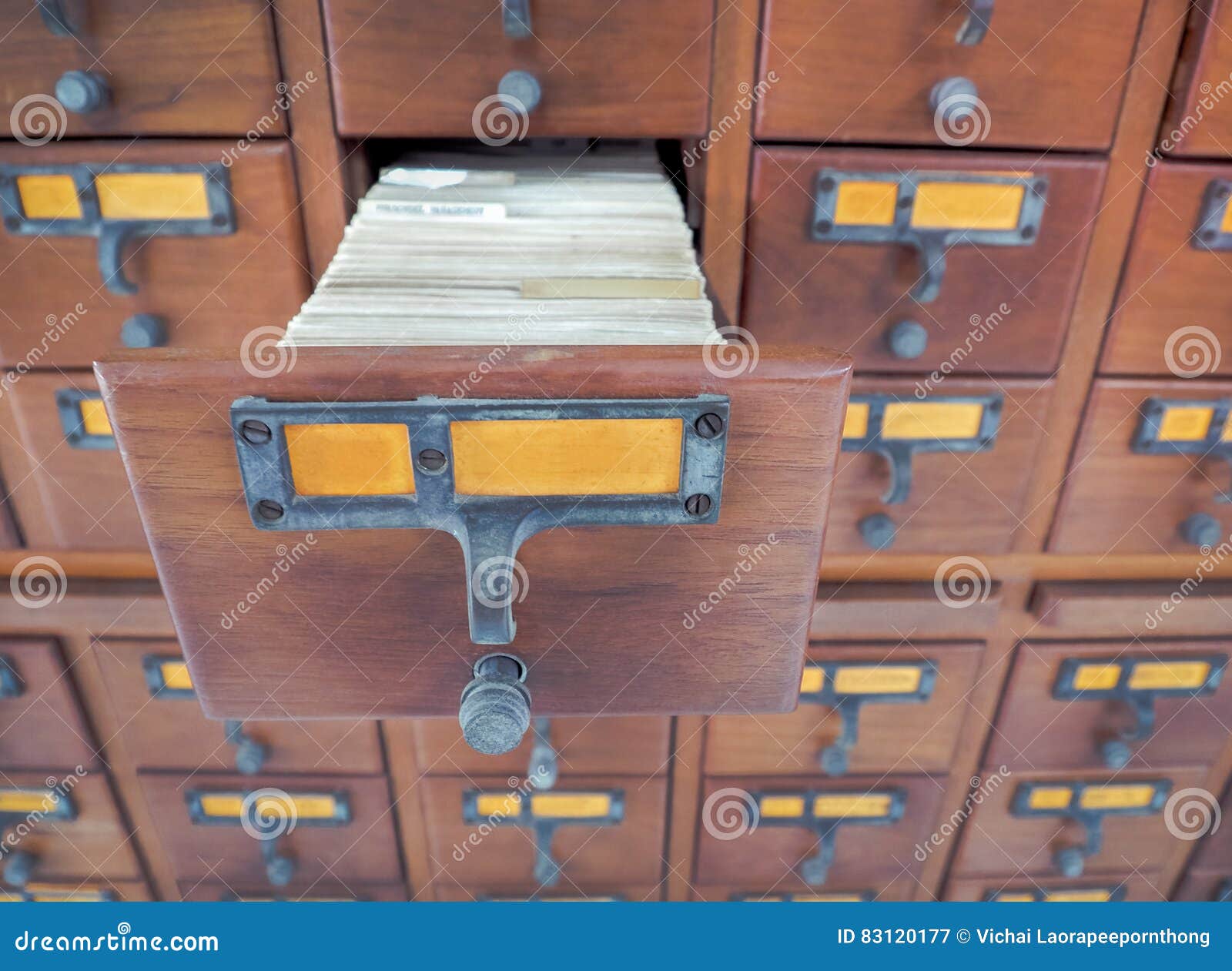 Open Wooden Boxes with Index Cards in Library Stock Image - Image of ...