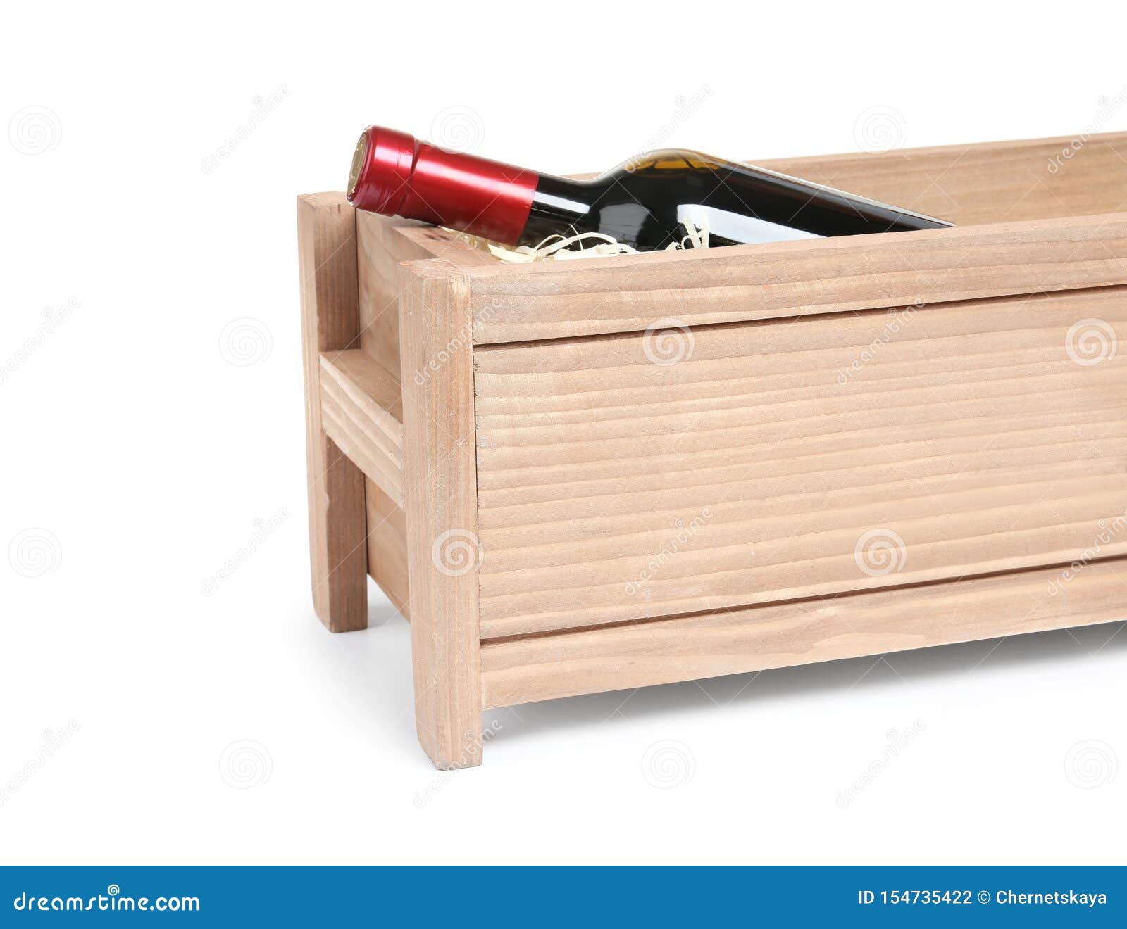 Open Wooden Crate with Bottle of Wine Isolated on Stock Photo - Image ...