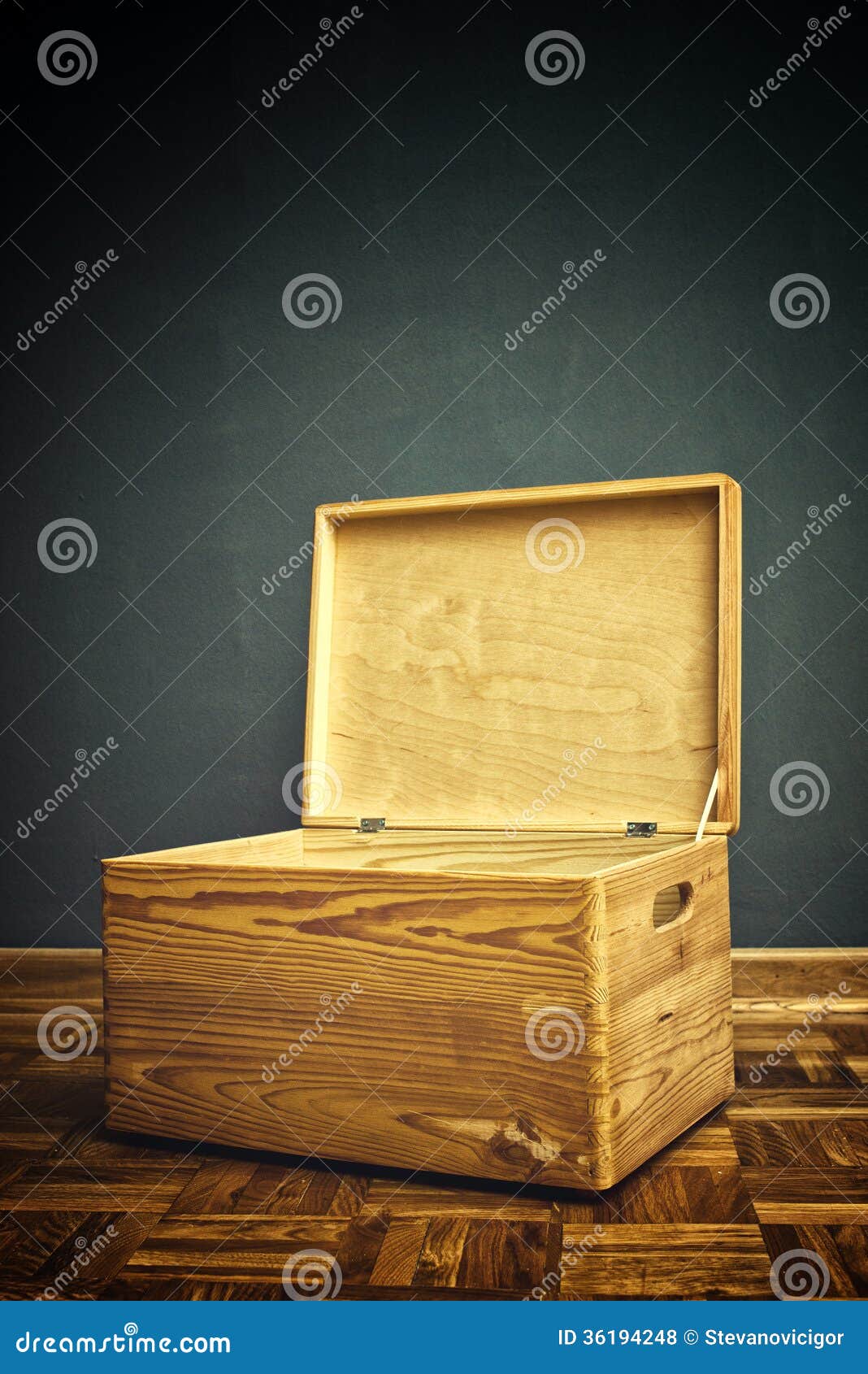 Open Wooden Crate Box on the Floor Stock Photo - Image of crate ...
