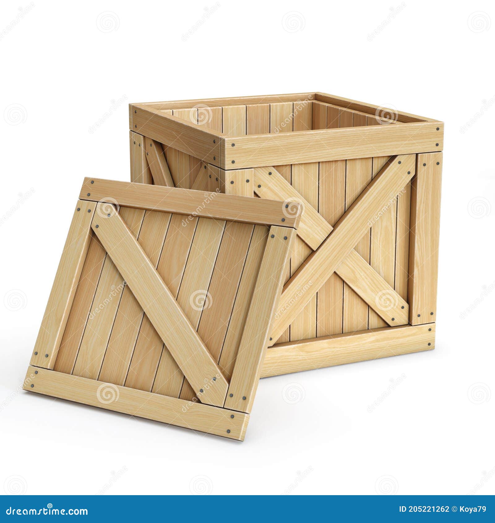 Open Wooden Crate, Cargo Box Isolated on White Background 3d Rendering ...