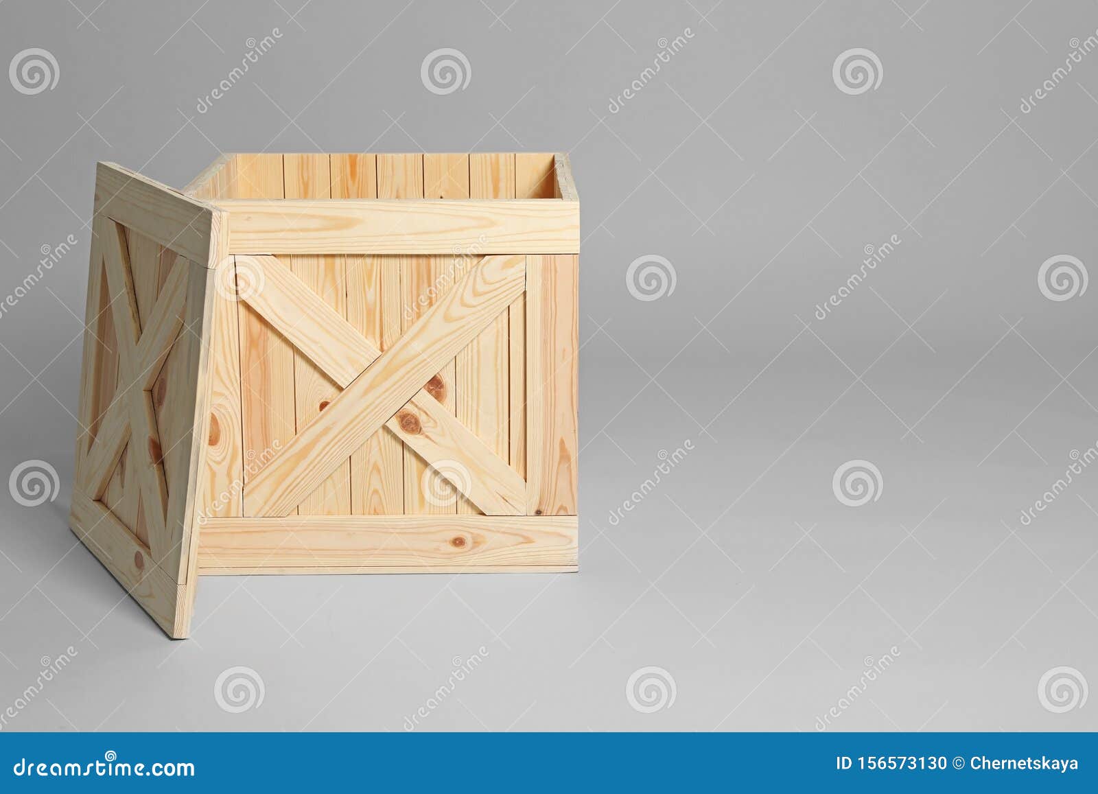 Open Wooden Crate on Grey Background Stock Photo - Image of open, plank ...