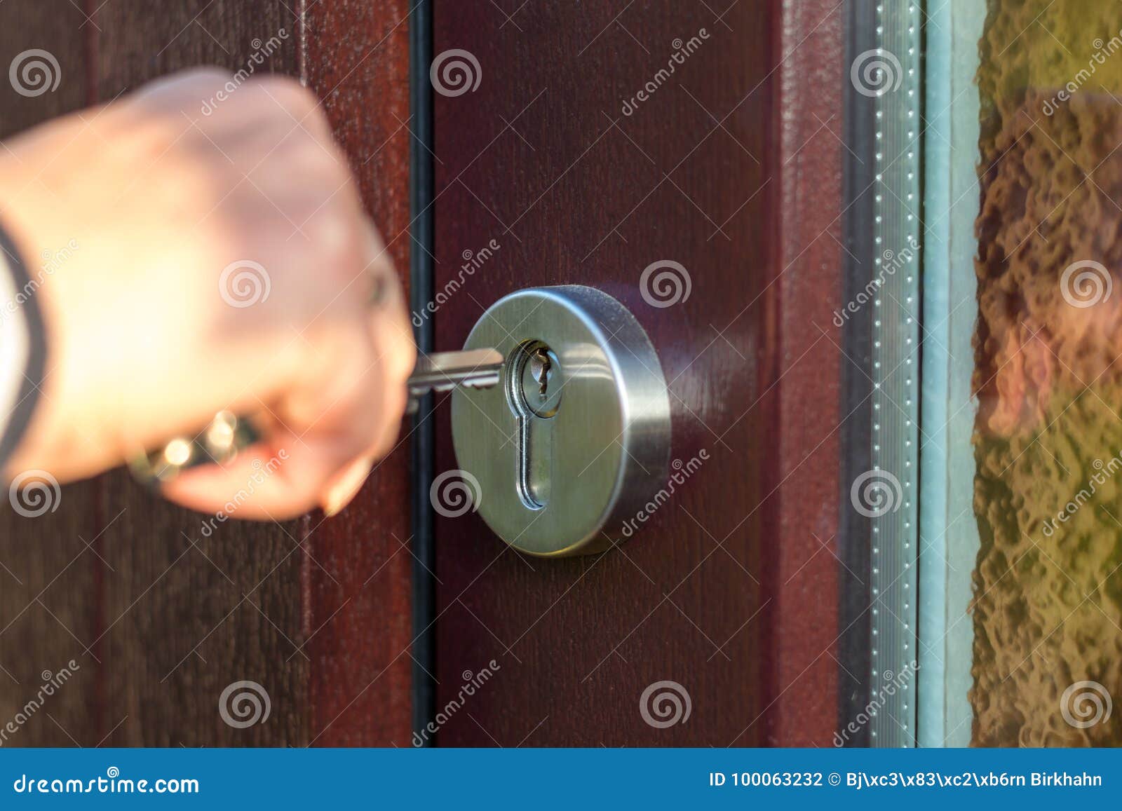 Open the Wooden Door with the Key Stock Photo - Image of woman ...
