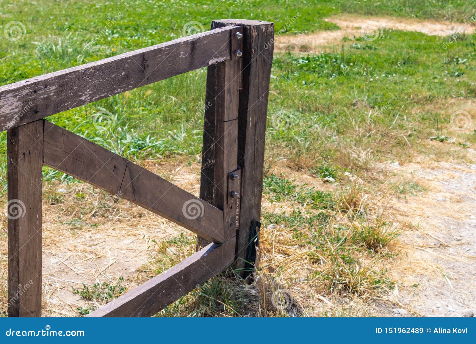 Open Wooden Gate on Farmland with Grass on Background - Image Stock ...