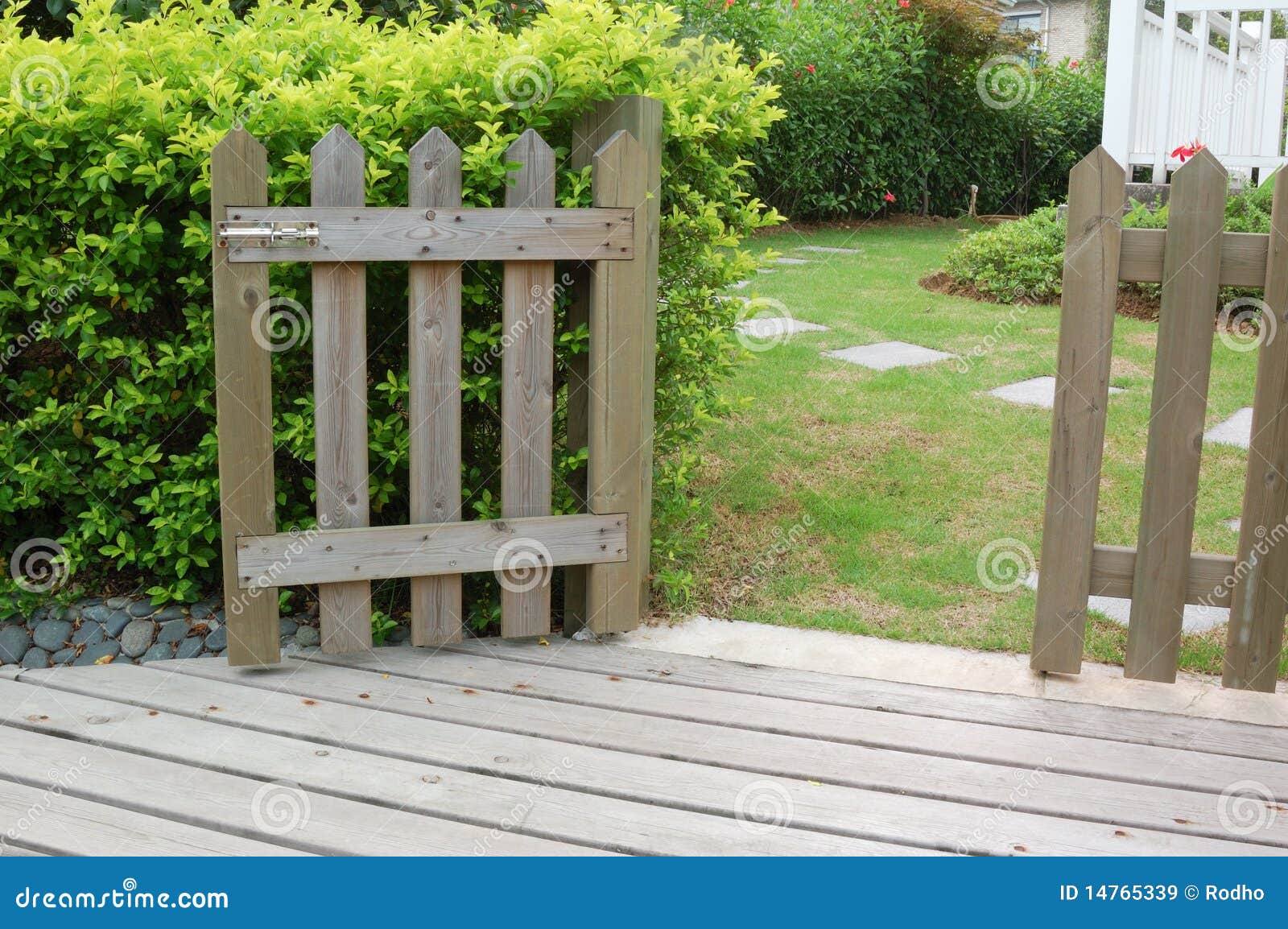 Open wooden gate and fence stock image. Image of door - 14765339