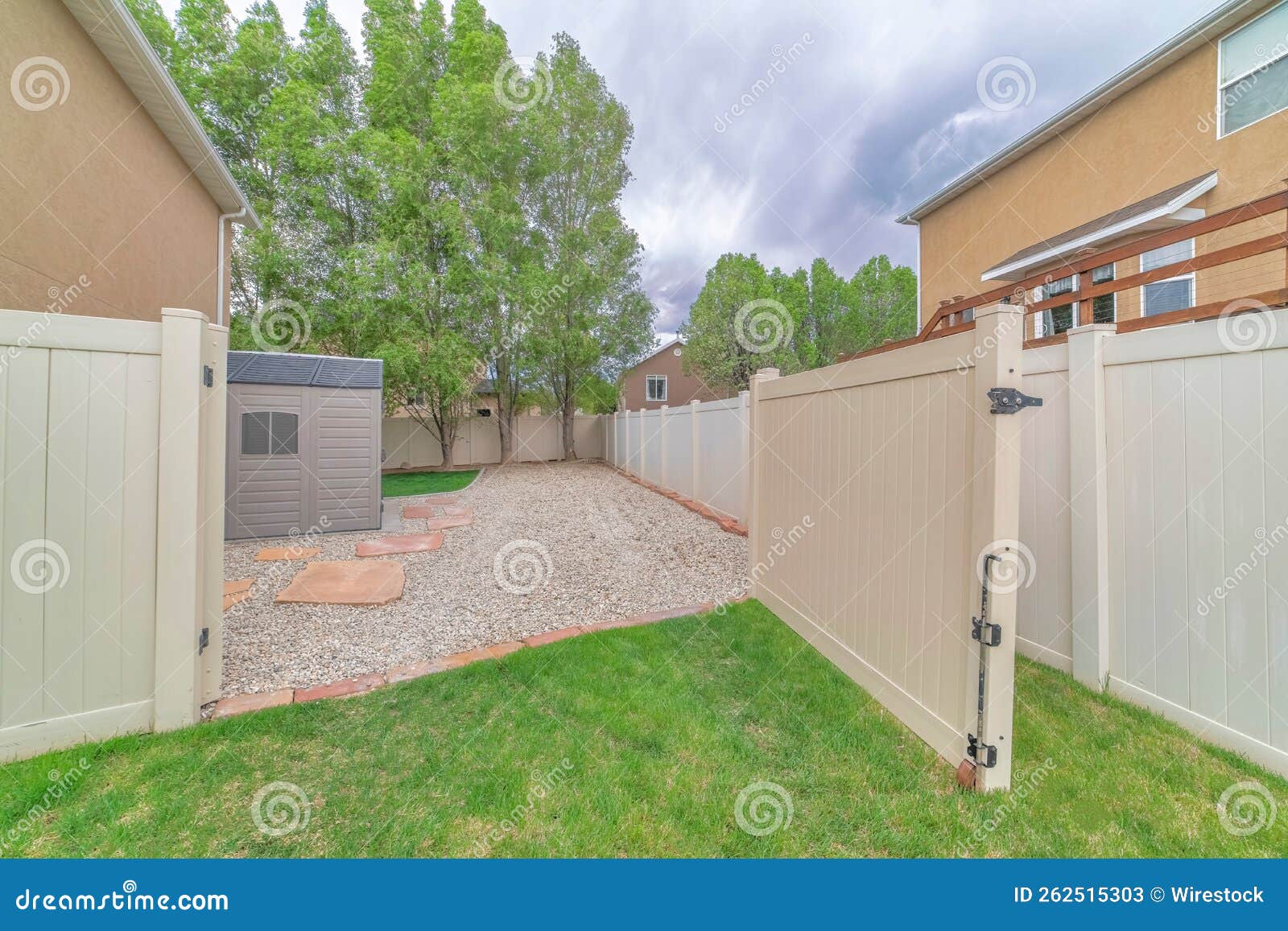 Open Wooden Gate of a Fenced House Stock Image - Image of fence, house ...