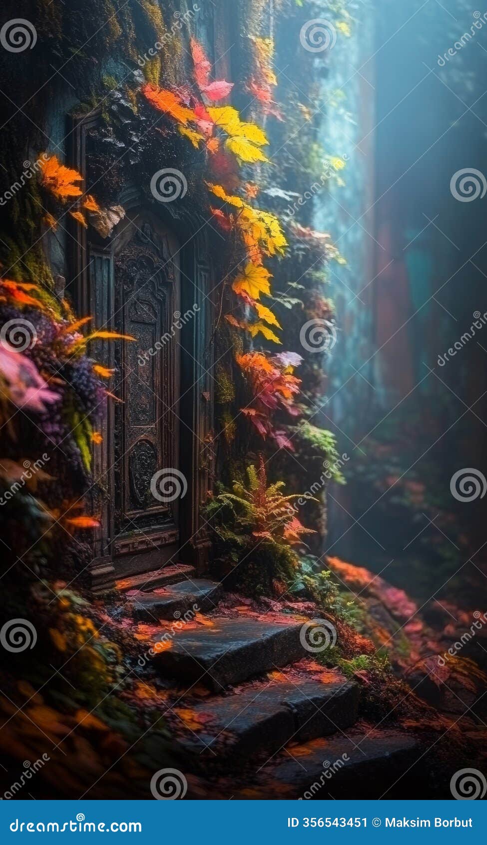 An Open Wooden Gate Frames a Path Lined with Vibrant Orange Flowers ...