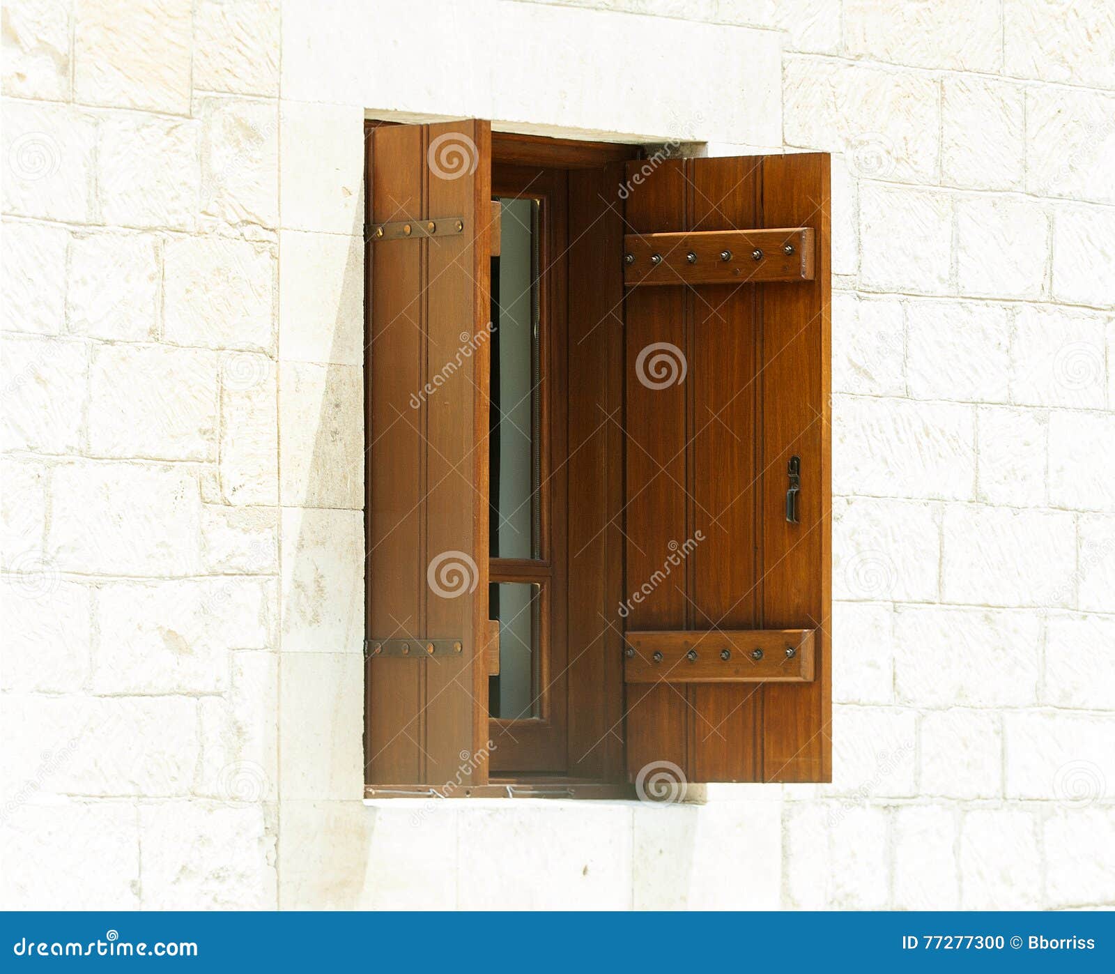 Open Wooden Window Against a White Wall Stock Photo - Image of door ...