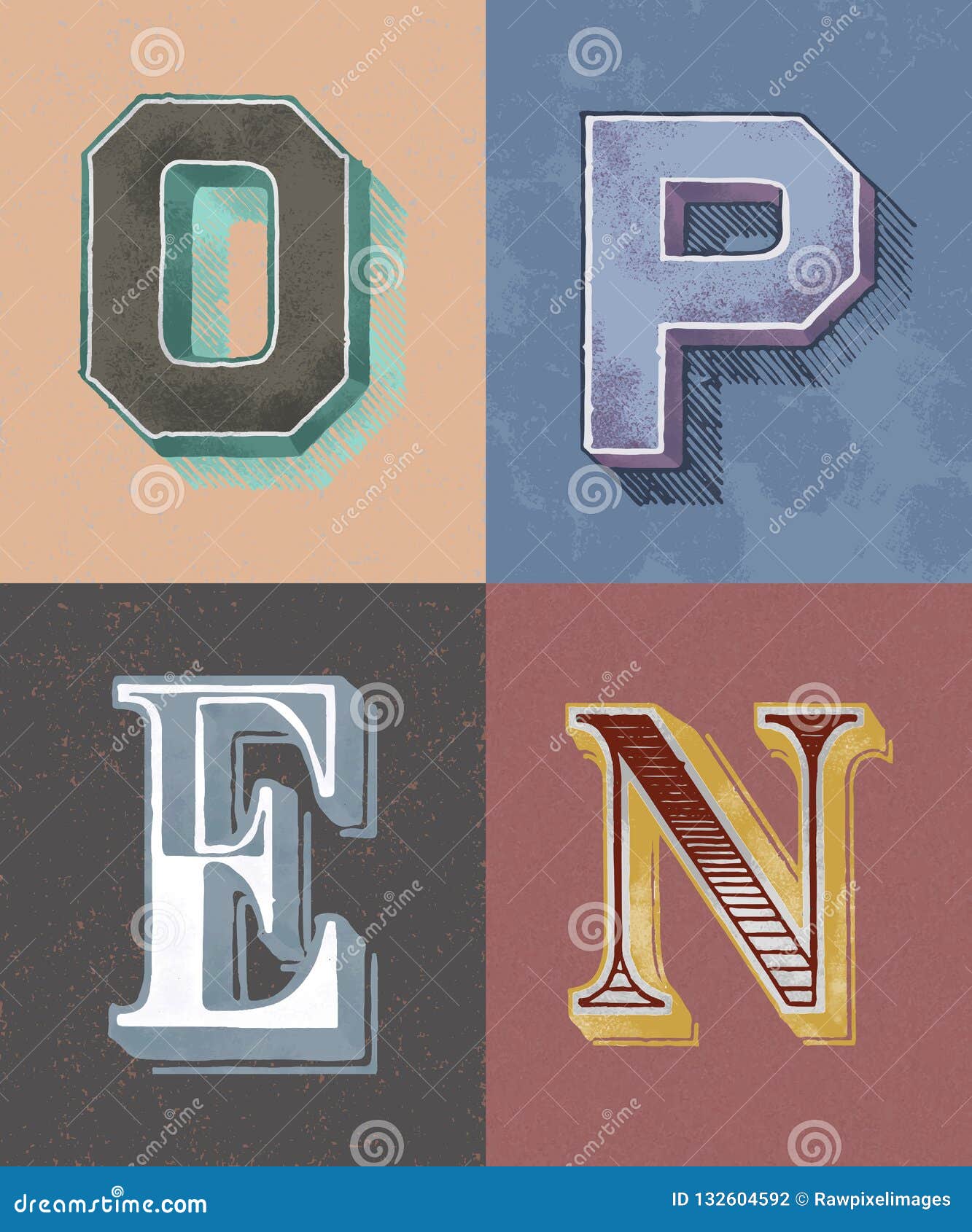 Open Word Vintage Typography Style Stock Vector - Illustration of ...