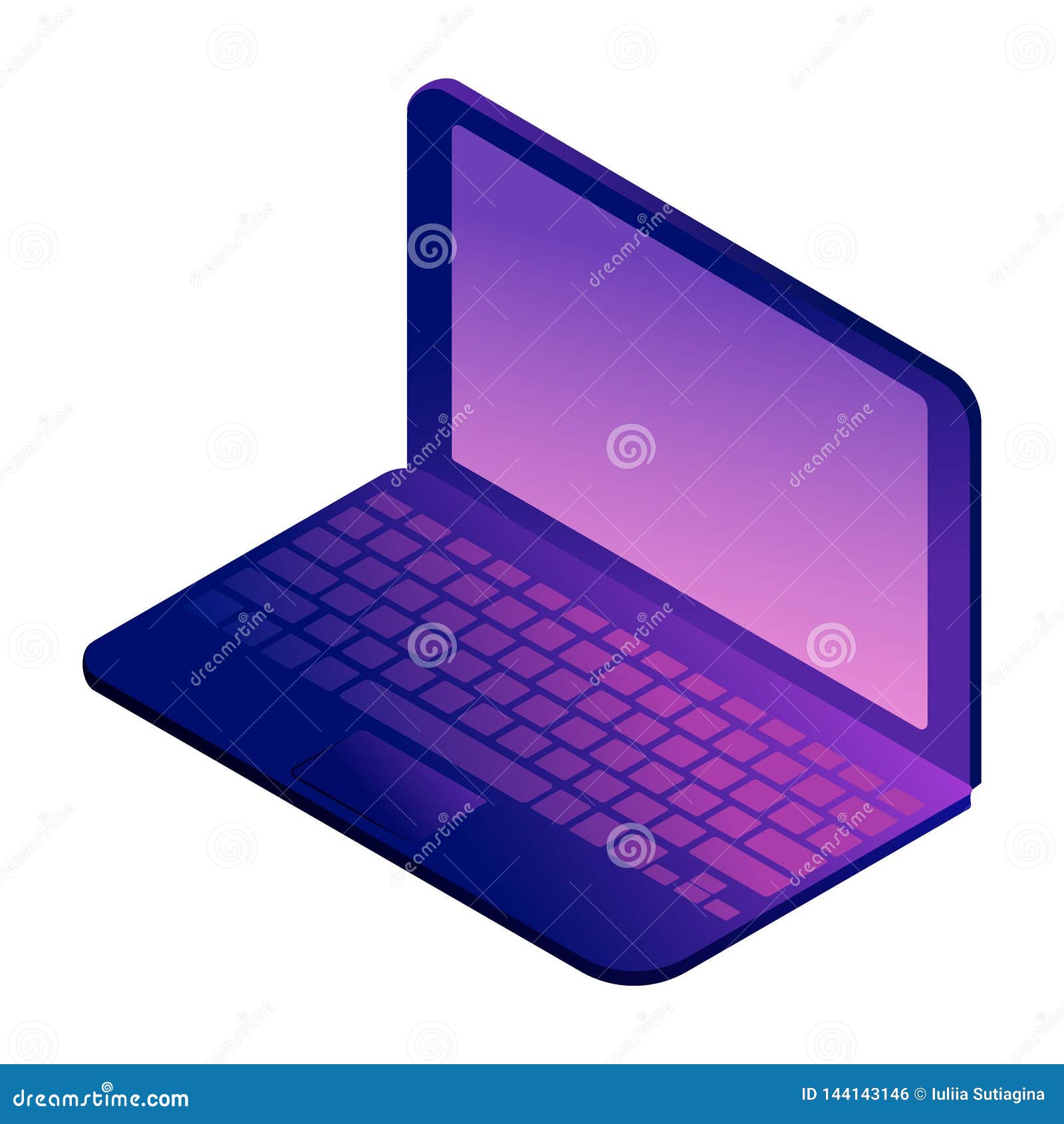 Open Working Laptop with Screen on. Isometric Stock Illustration ...