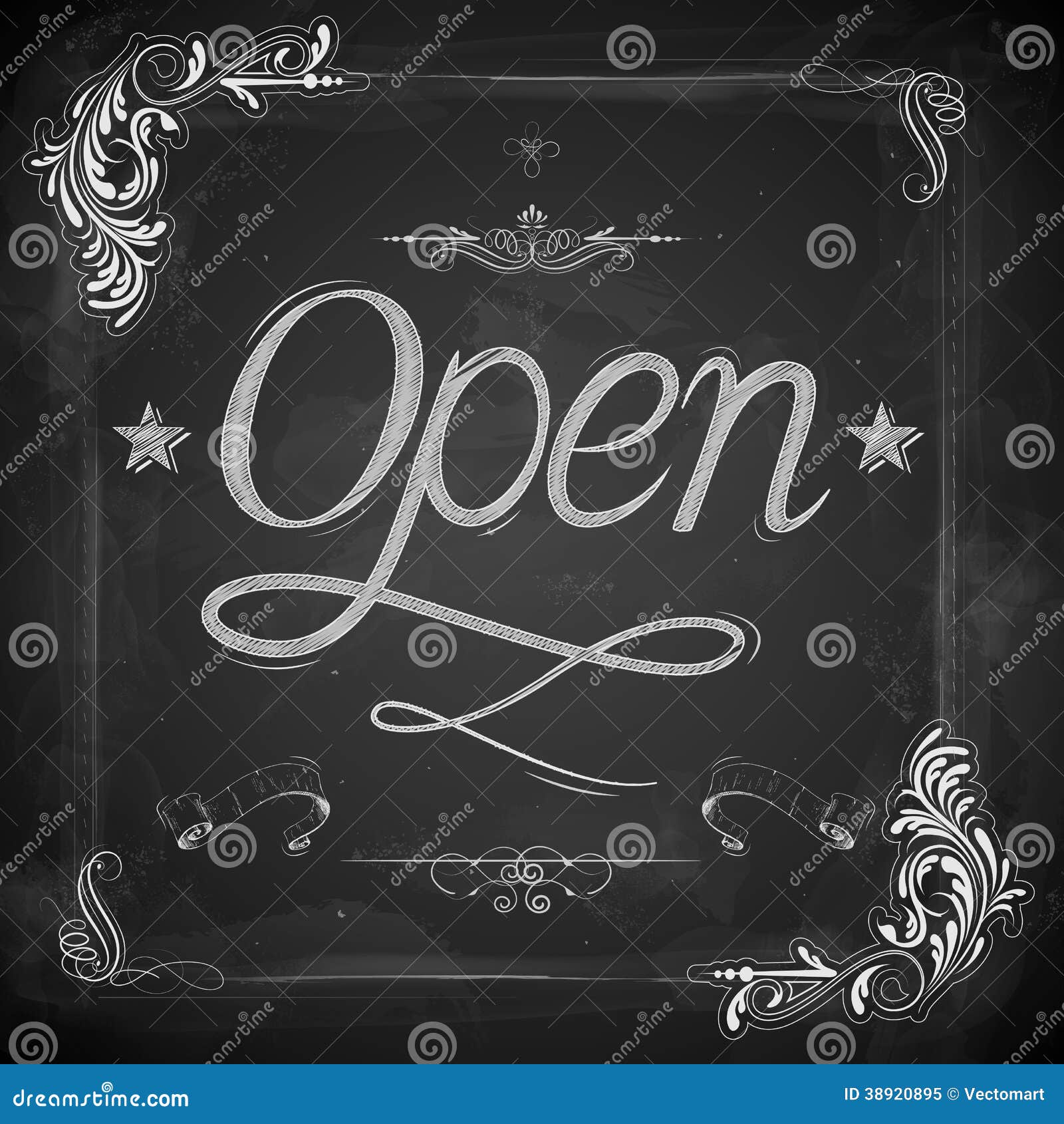 Open written on chalkboard stock vector. Illustration of calligraphic ...