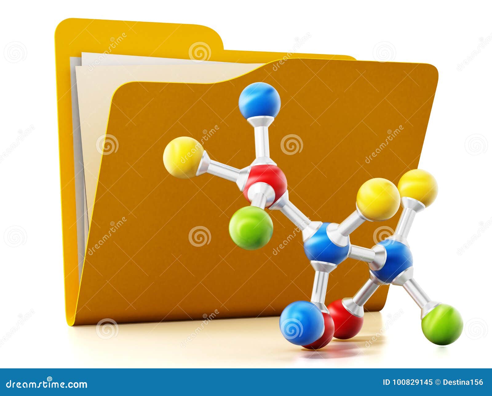 Open Yellow Folder and Multi Colored Molecule Model. 3D Illustration ...