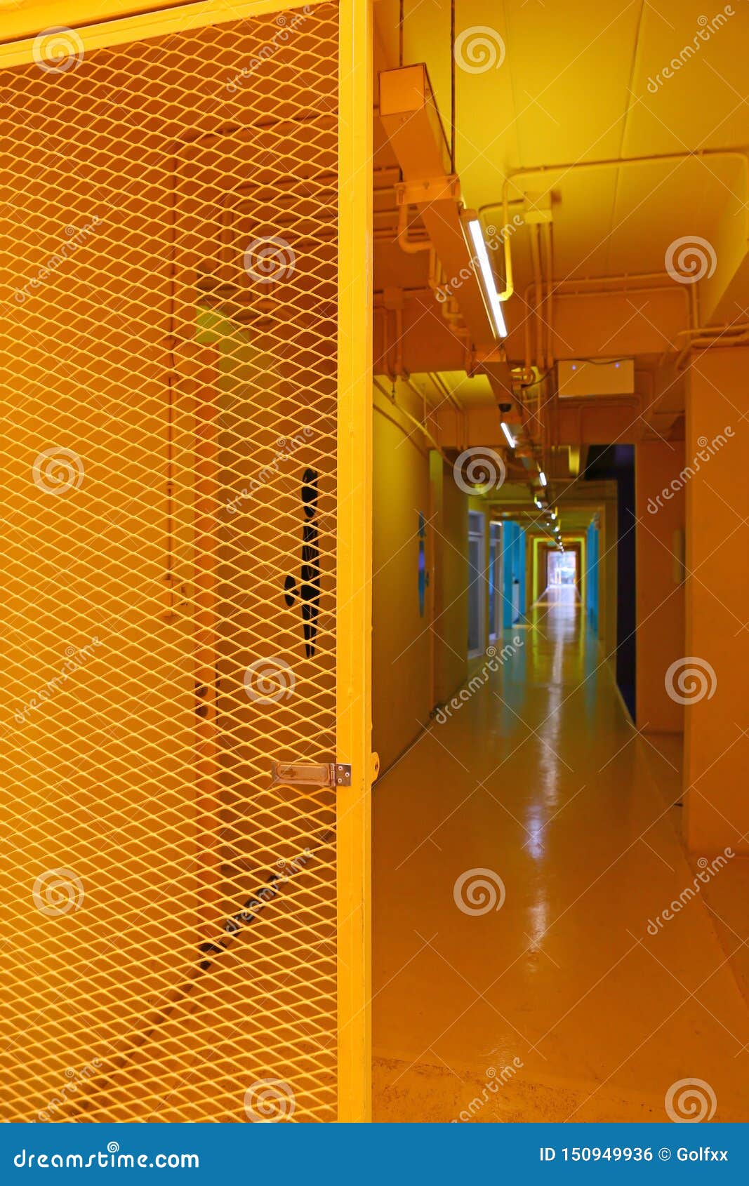 Open Yellow Grating Steel Door Stock Photo - Image of closeup, concrete ...