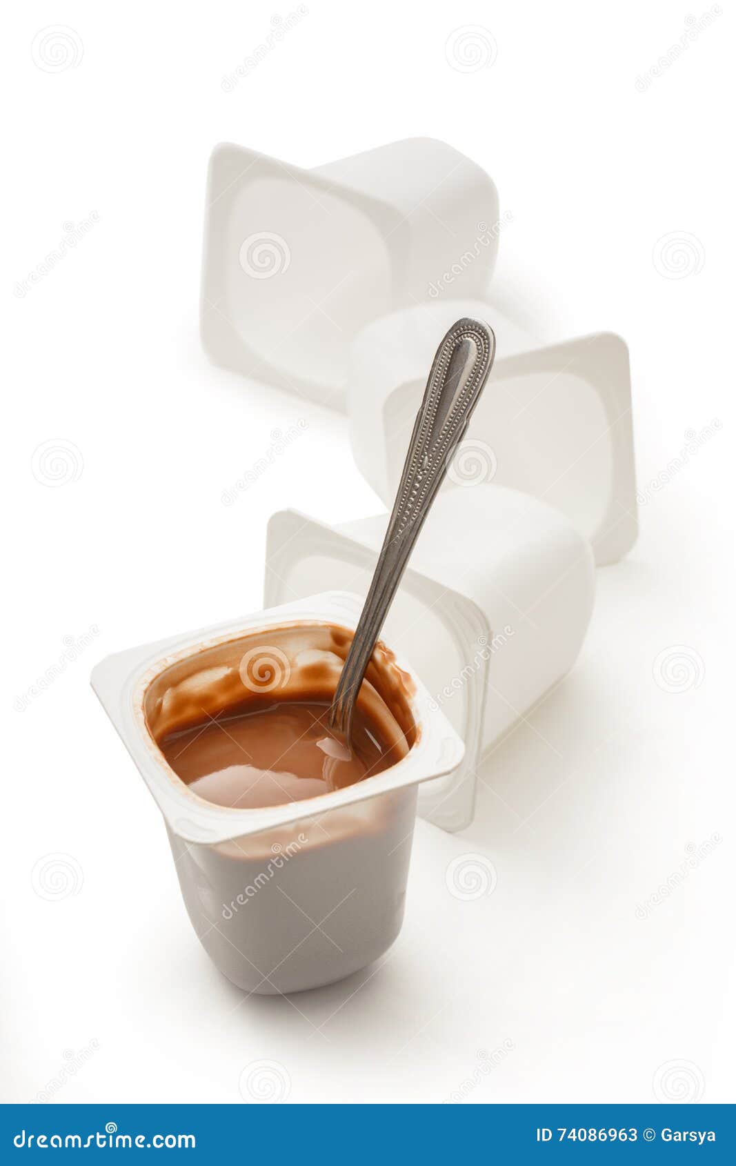 Open Yogurt in Pot with Metal Spoon Stock Image - Image of product ...