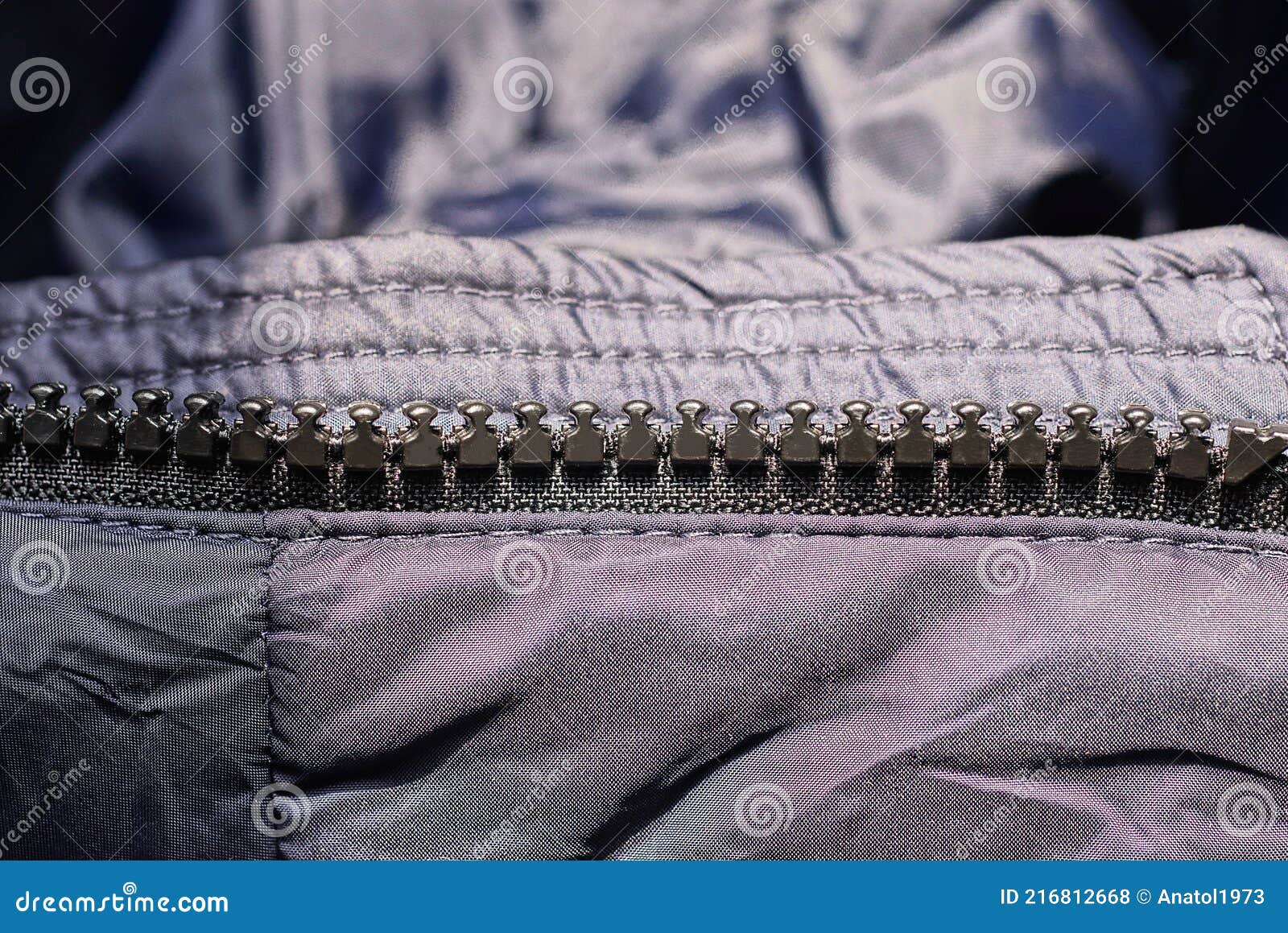 Open Zip with Black Plastic Teeth Stock Photo - Image of connection ...