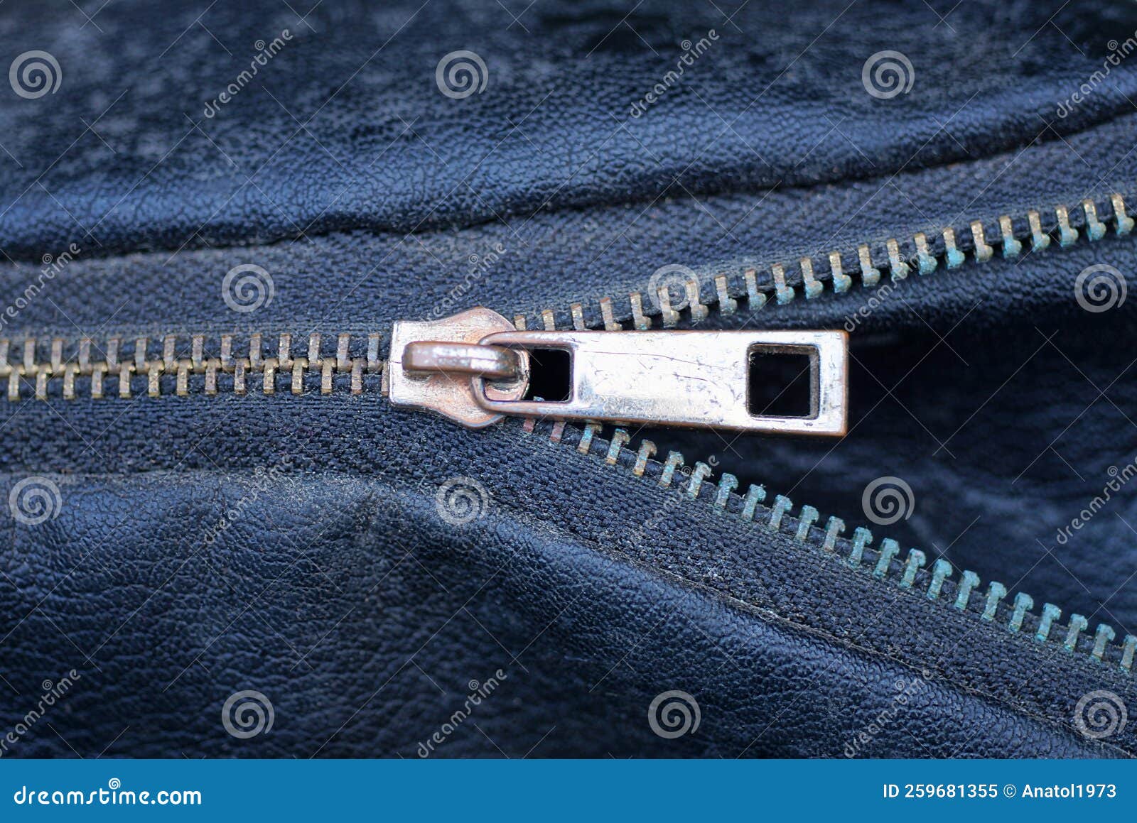 Open Zip Fastener on a Leather Black Bag Stock Image - Image of detail ...
