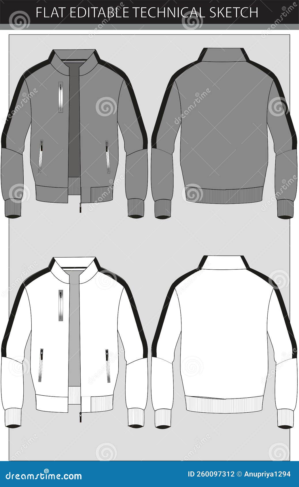 Open Zip Jacket Flat Sketch Vector Stock Vector - Illustration of ...