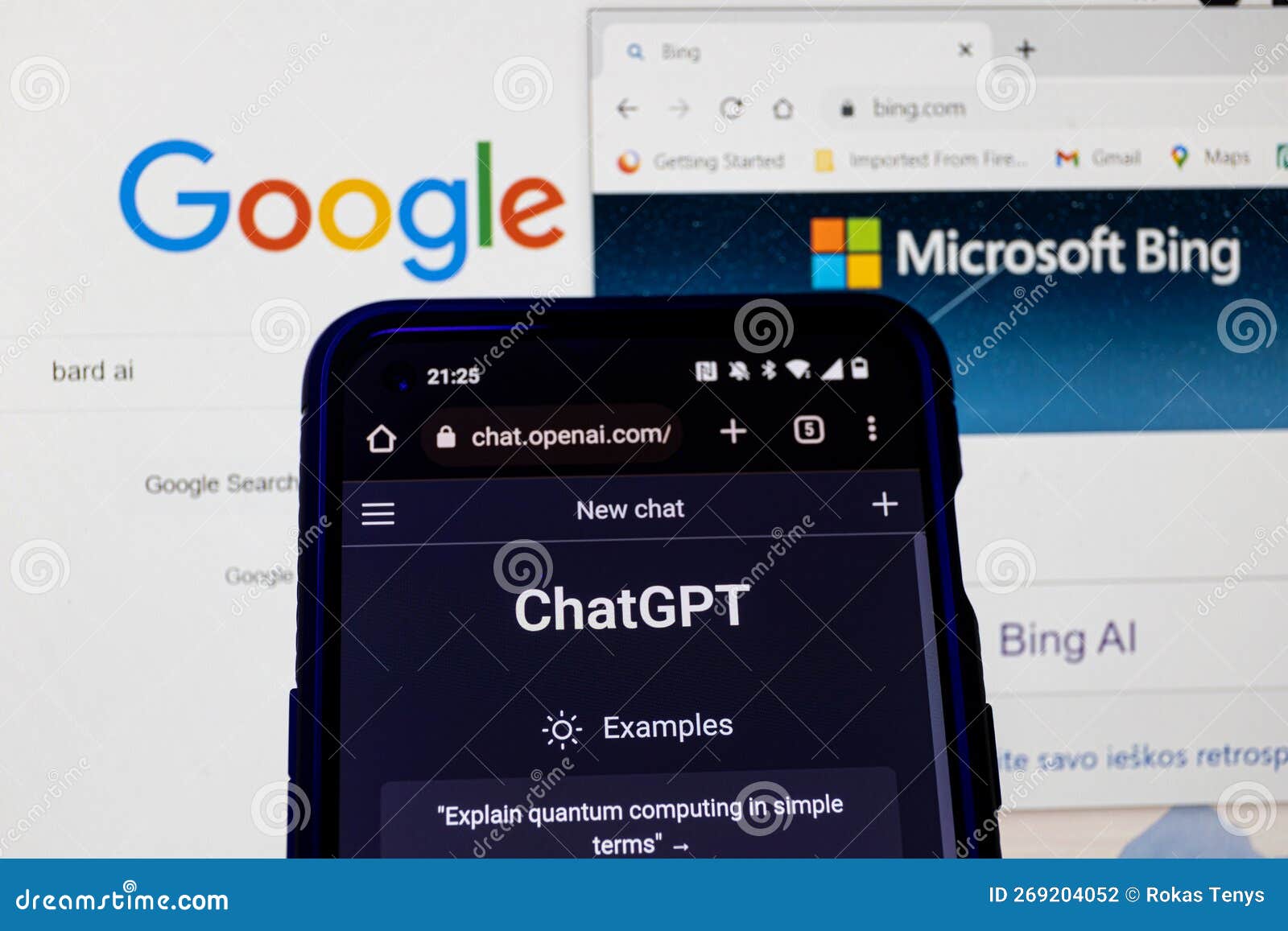 OpenaAI ChatGPT, Microsoft Bing and Google Bard Chatbots on Screens ... OpenaAI ChatGPT, Microsoft Bing and Google Bard Chatbots on Screens ...