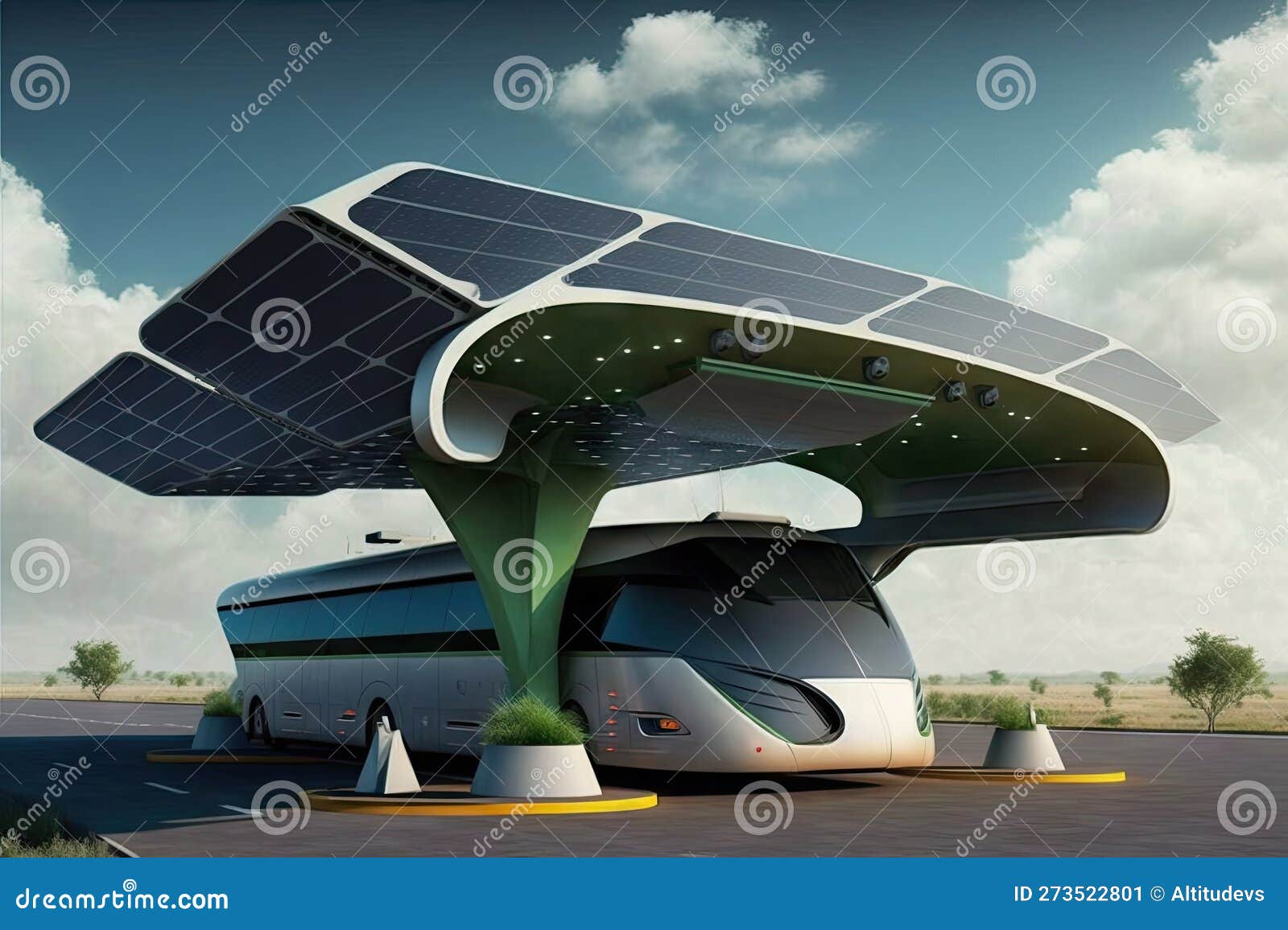 Openbaar Vervoer Van De Toekomst Met Zonnepanelen Op Het Dak En